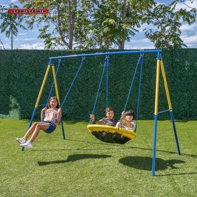 Sportspower Swing and Saucer Swing Metal Set with Heavy Duty A-Frame ...