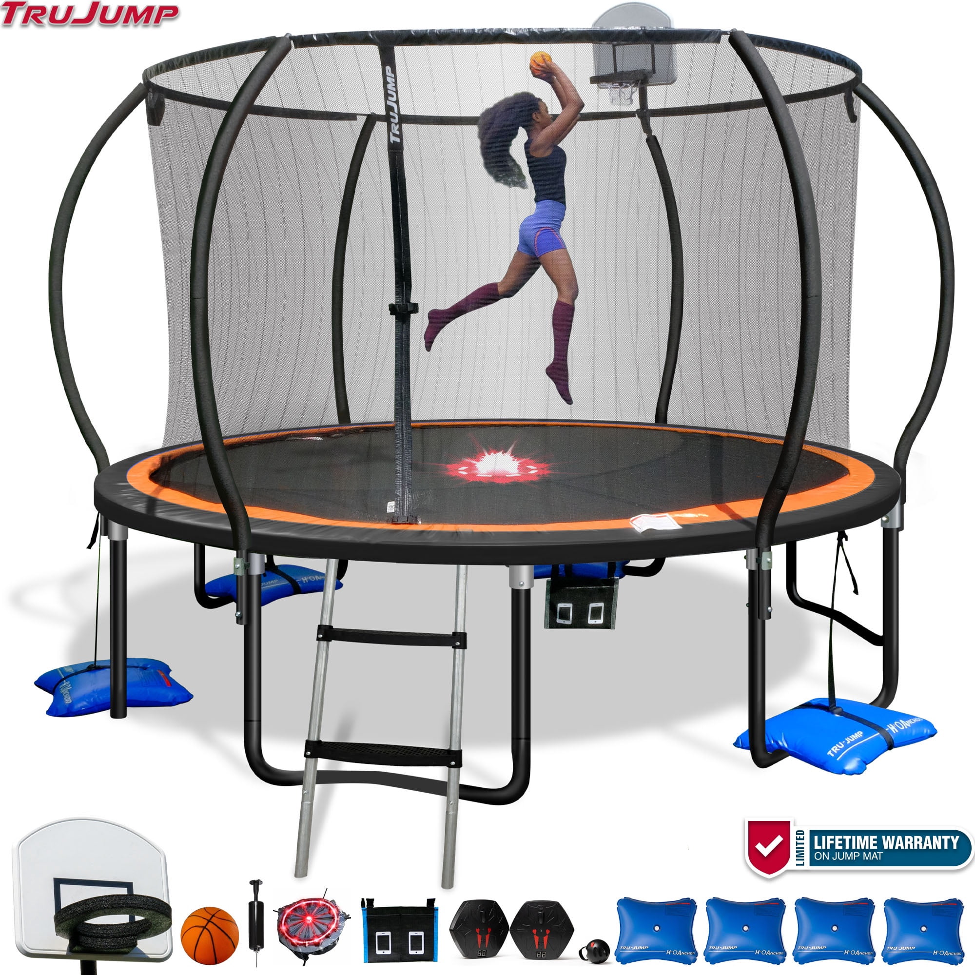 TruJump PRO MULTIPLAY Trampoline 12FT with Curved Pole Enclosure ...