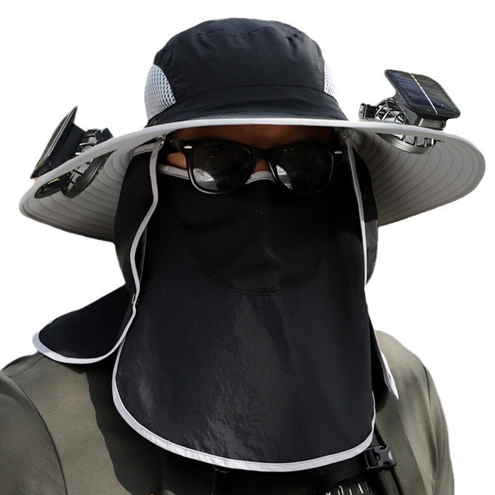 Sportteer Cooling Hat with Fan Rechargeable Fan Hat Solar Hat Neck Flap ...