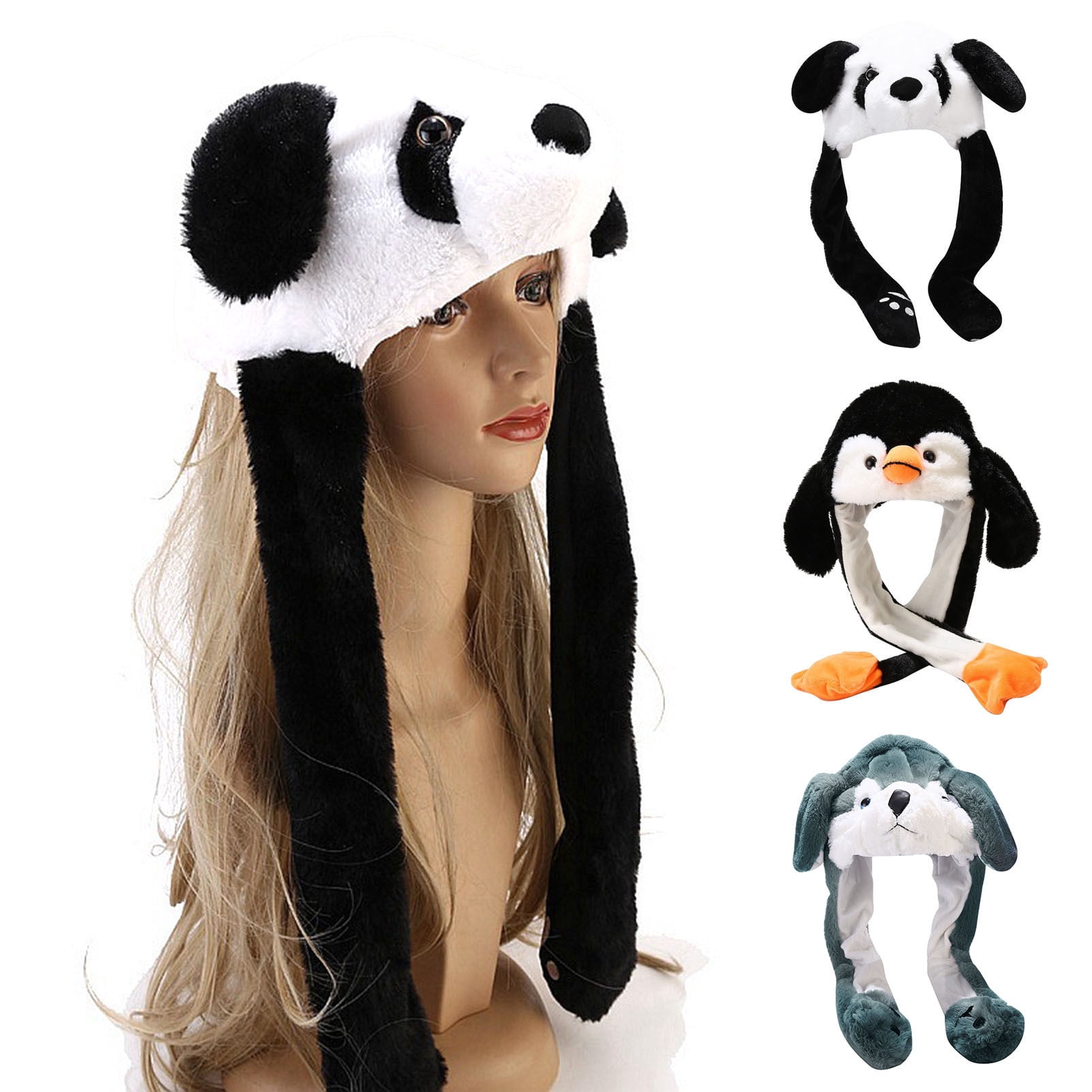 Sportteer Panda Hat Plush Winter Hat Cartoon Hat with Jumping Ears ...