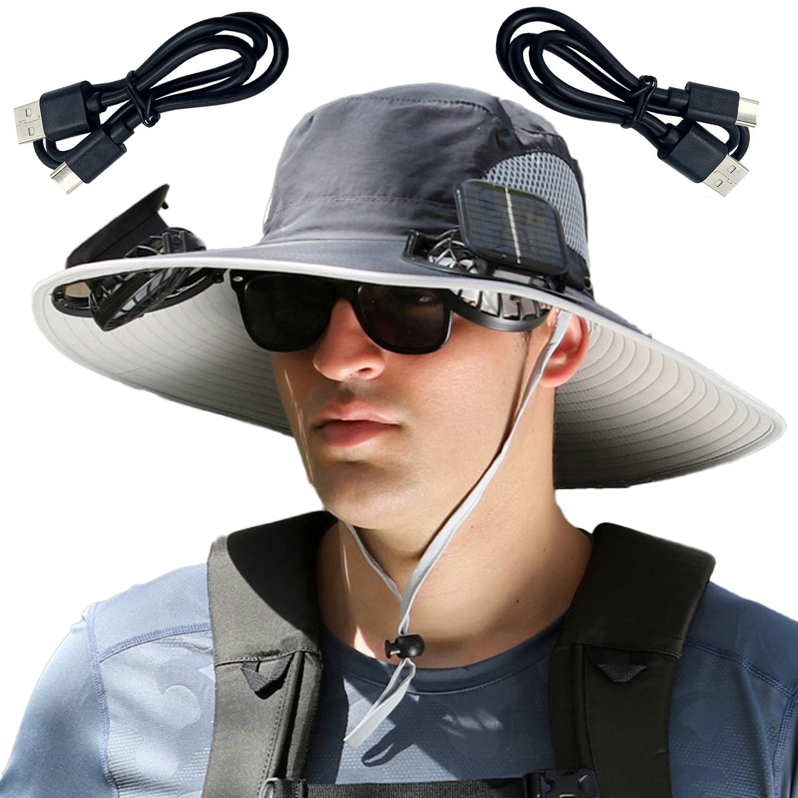 Sportteer Solar Powered Fan Hat Dual Power Supply Hat Outdoor Hat with ...