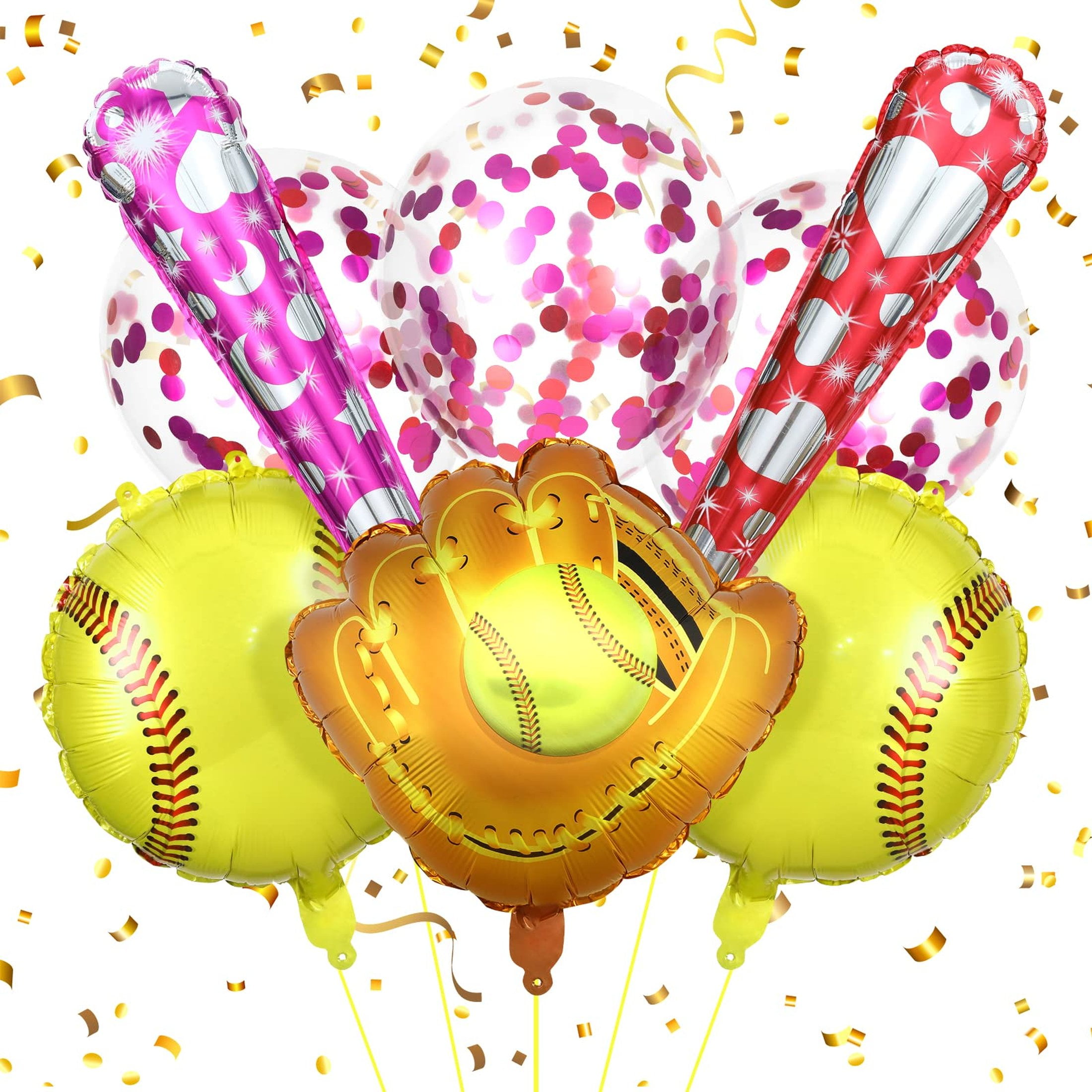 Sporty Fun Balloon Bash Kit - Softball Theme Decor Set with Round Mylar, Jumbo Glove, and Bat ...