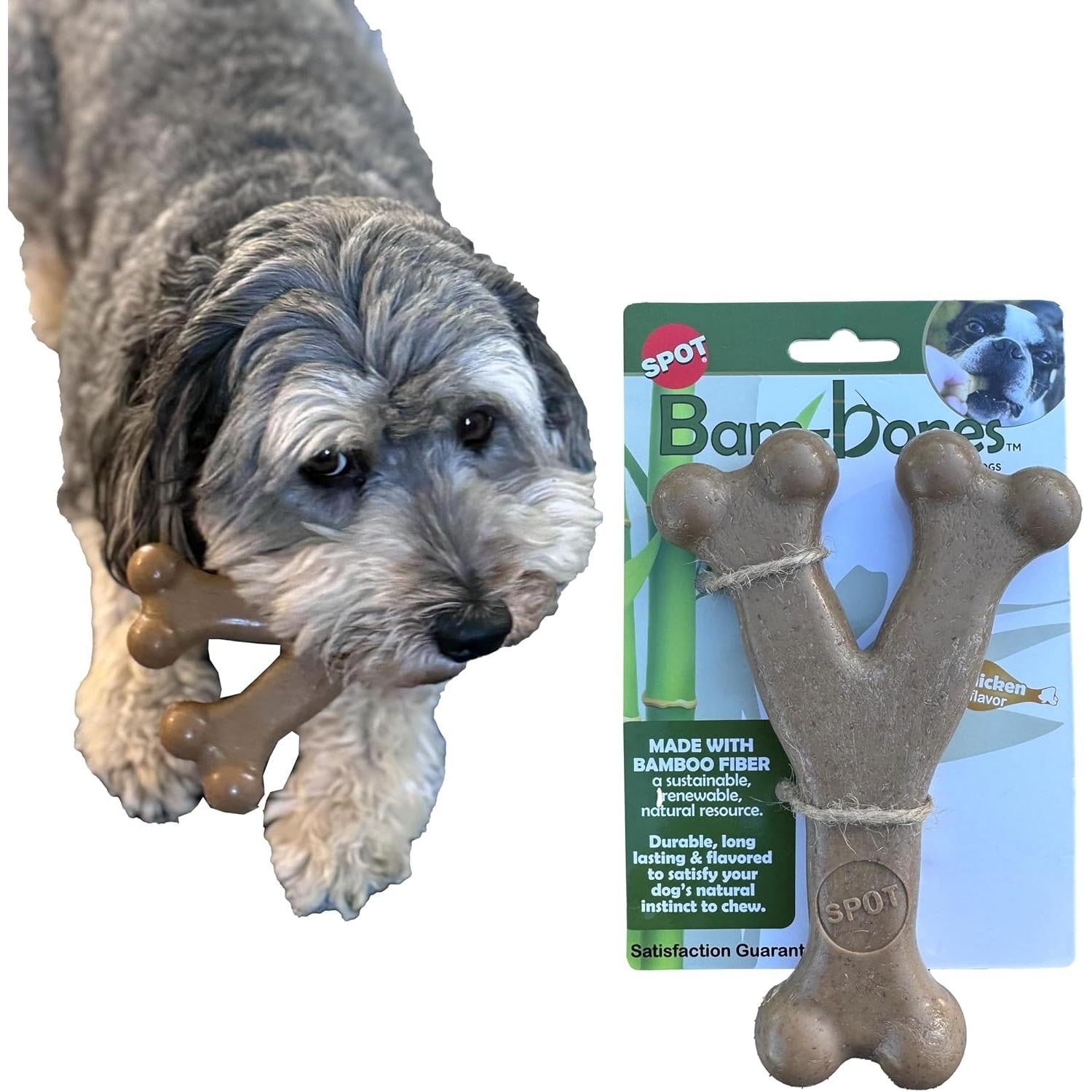 SPOT Bam-Bones Wishbone Bamboo Fiber Dog Wishbone Chew Toy, Chicken ...