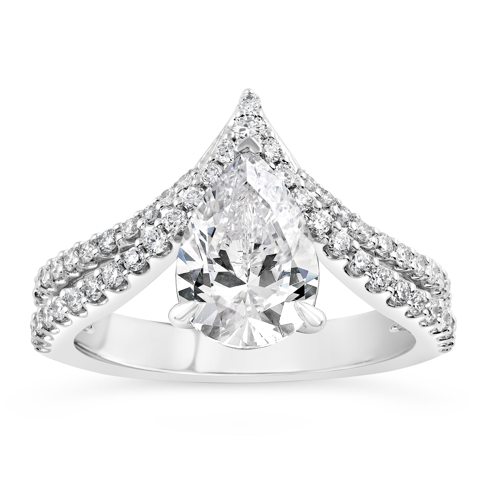 Spot Jewel 1.6 Ct Pear Cut Diamond Rings - 14K White Gold Plated Rings ...