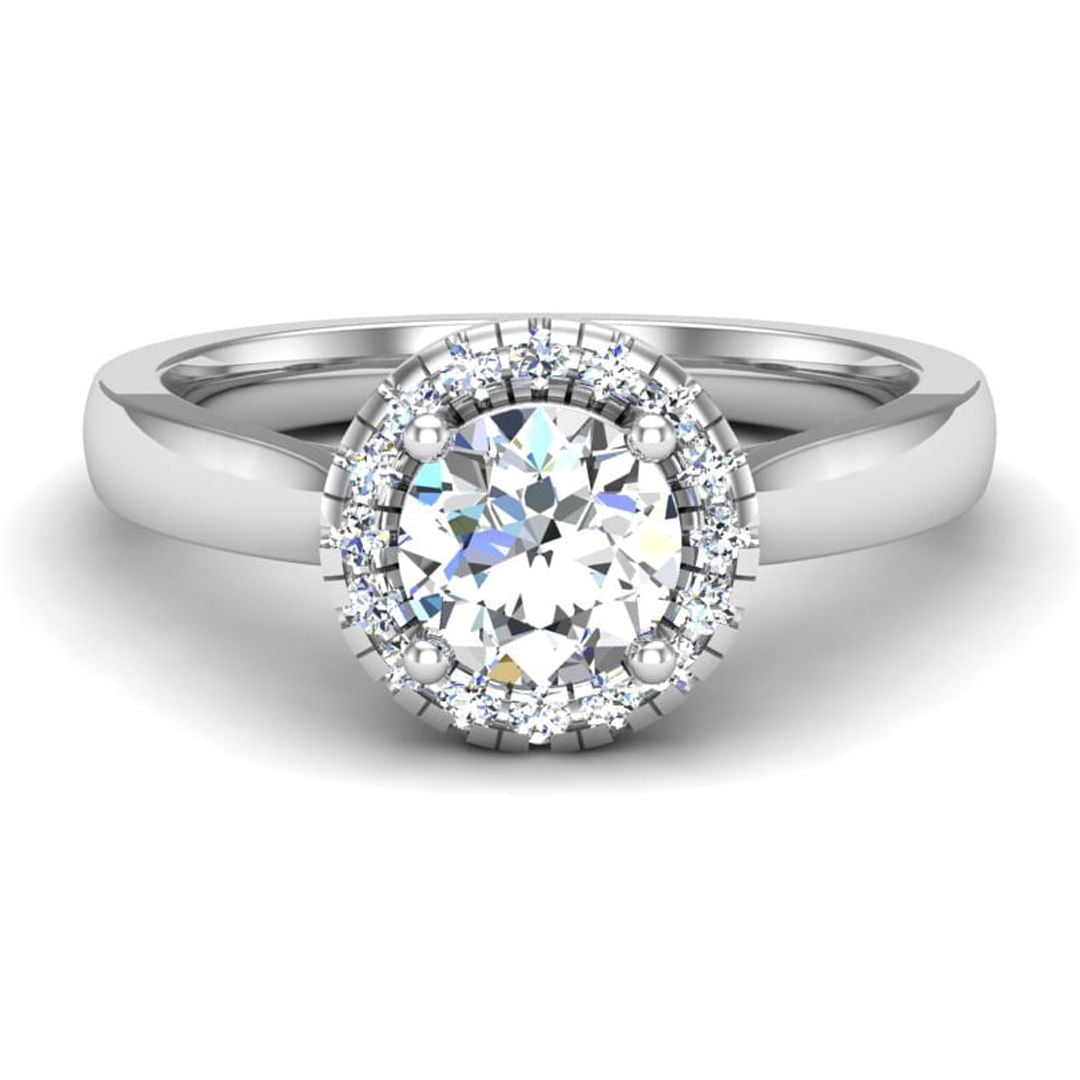 Spot Jewel 2 Ct Round Lab Diamond Halo Engagement Ring - 14K White Gold ...