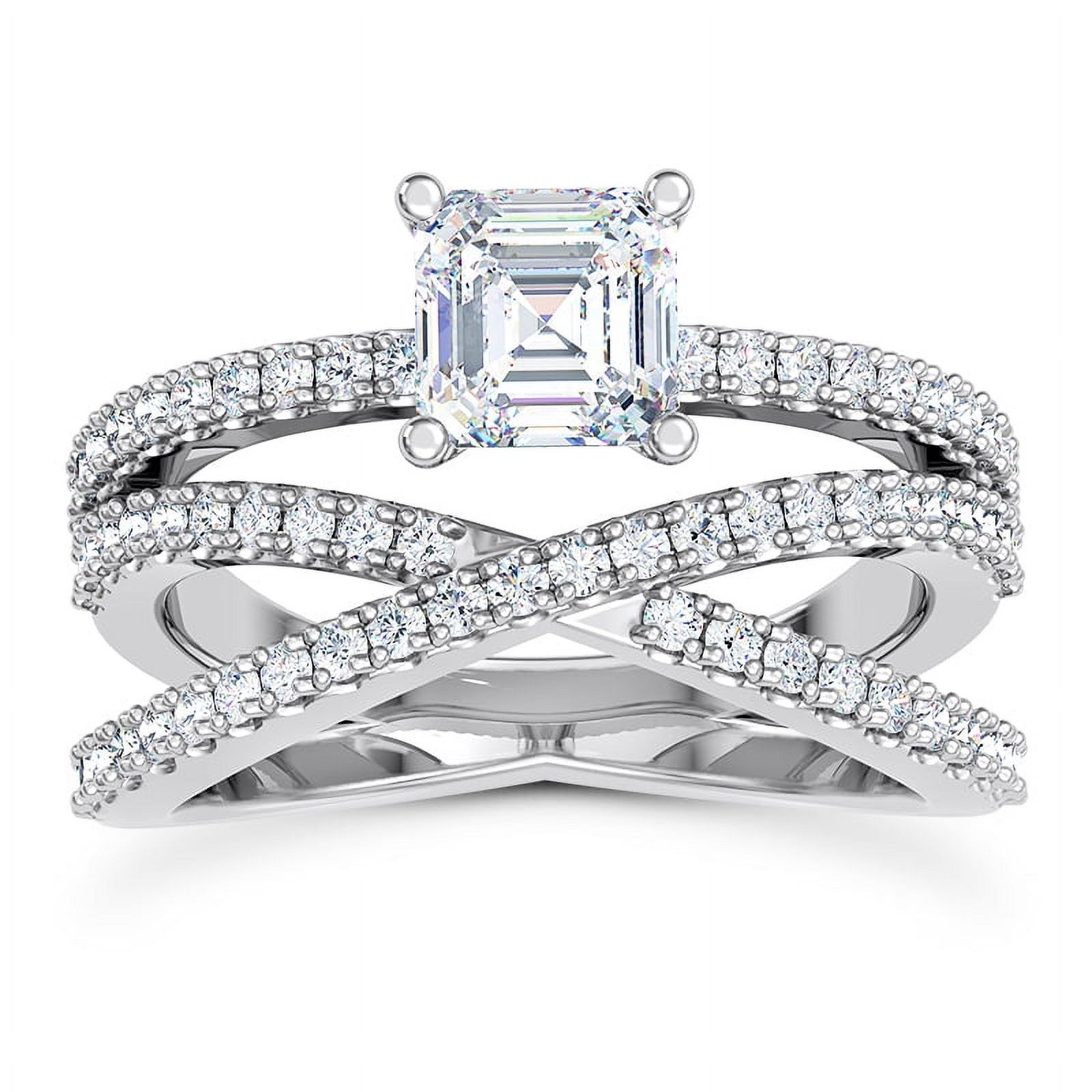 Spot Jewel Asscher Cut Diamond Ring - 1.7 Ct Lab Created Stone in Pave ...