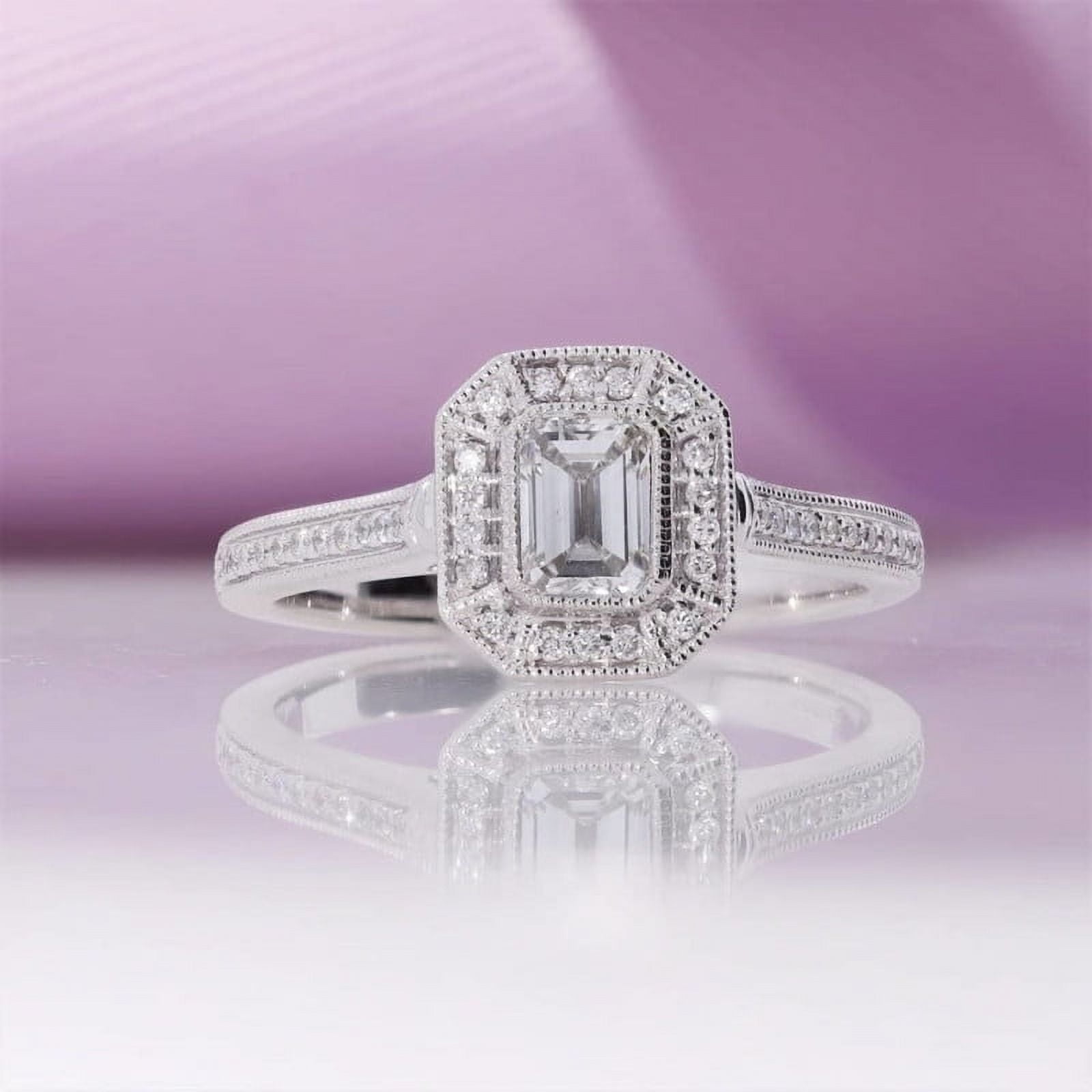 Spot Jewel Stamped 14K White Gold Plated Engagement Milgrain Ring ...