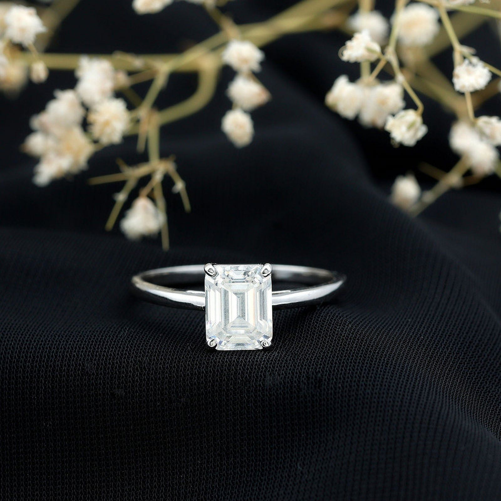 Spot Jewelry 1.6 Ct Lab Diamond Emerald Cut Wedding Ring - 14K White ...