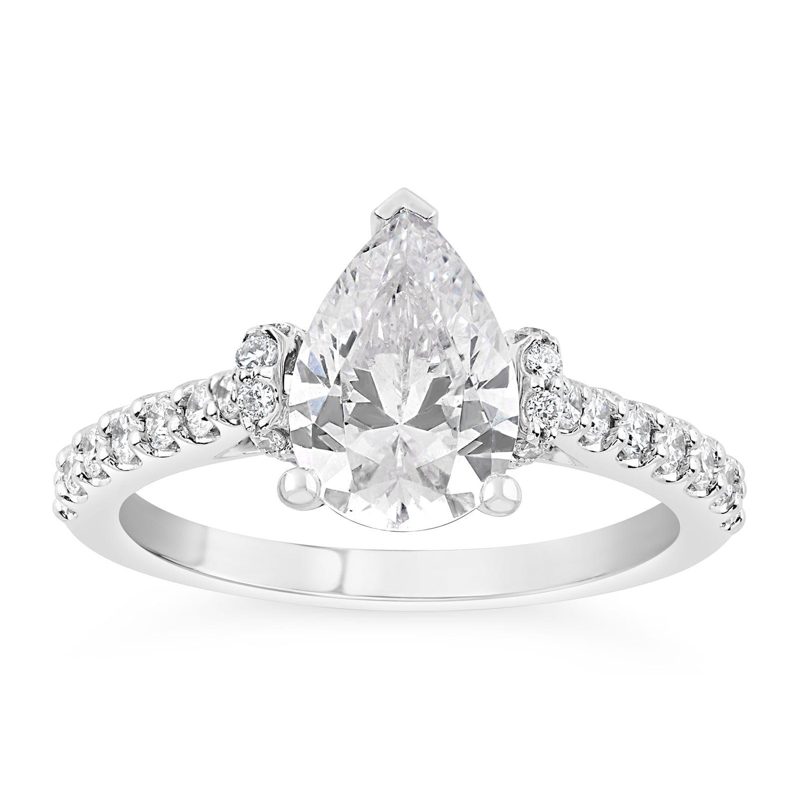 Spot Jewelry 1.7 Ct Pear Cut Moissanite Rings - 14K White Gold Plated ...