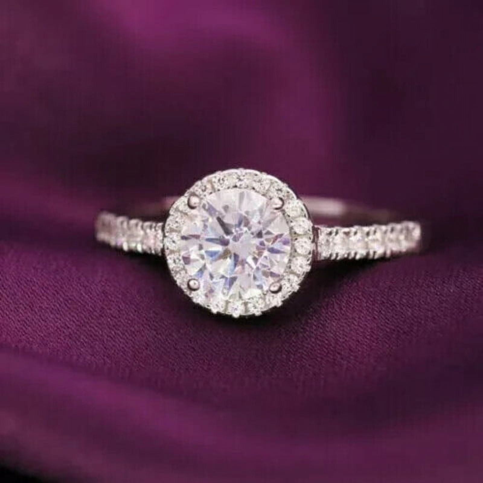 Spot Jewelry 1.8 Ct Round Cut Diamond Ring for Women - 14K White Gold Plated Jewelry - Halo ...