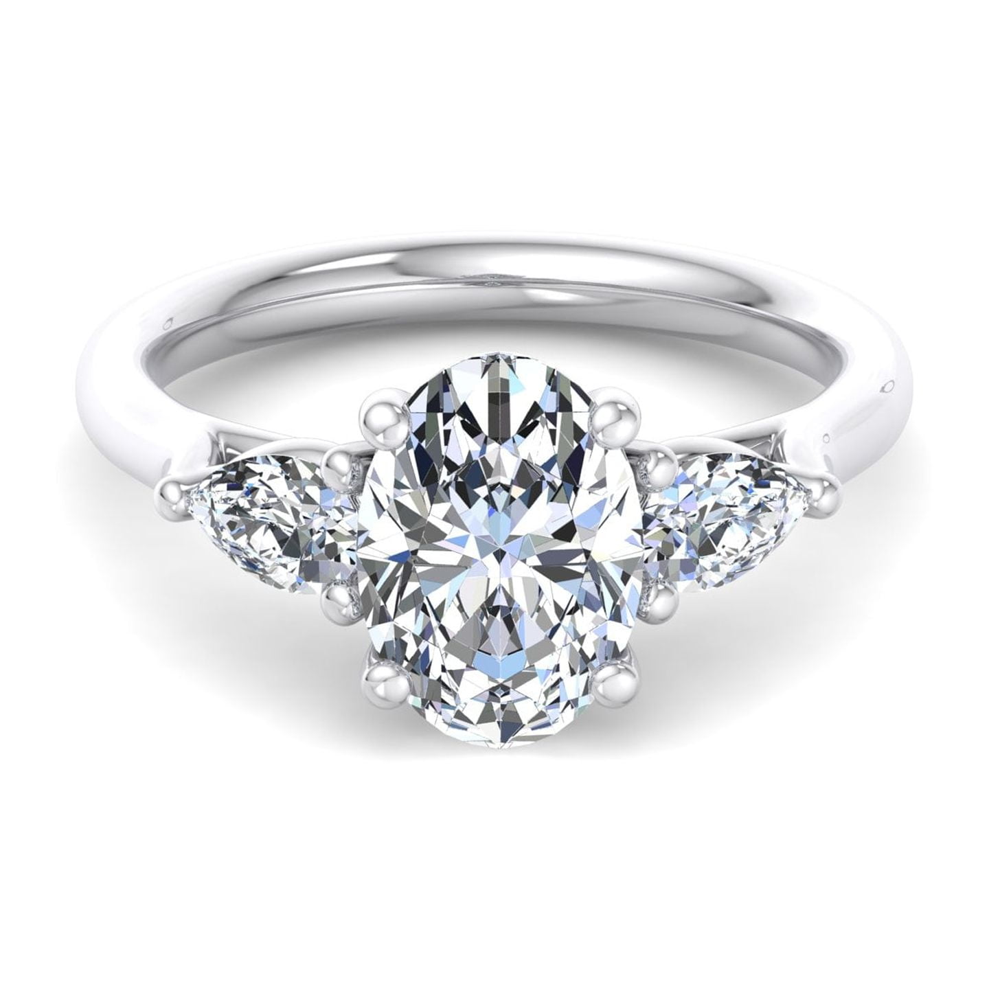 Spot Jewelry 14K White Gold Plated 2.1 Ct Three-Stone Moissanite Ring ...