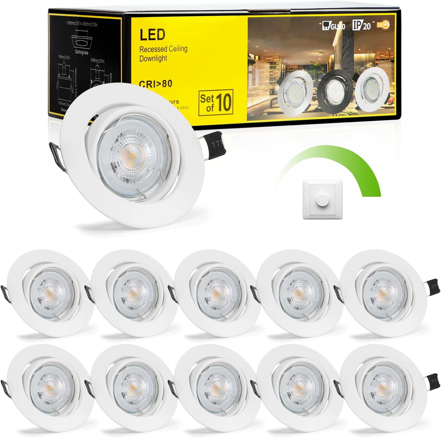 Spot Led Encastrable Dimmable 220V, 10X 5W Luminaires Encastrés Gu10 Blanc Mat, 470Lm Spot ...