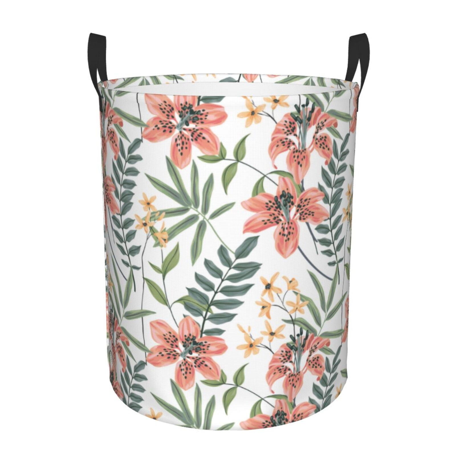 Spot Lilies Flowers Laundry Basket with Handles - Freestanding Laundry ...