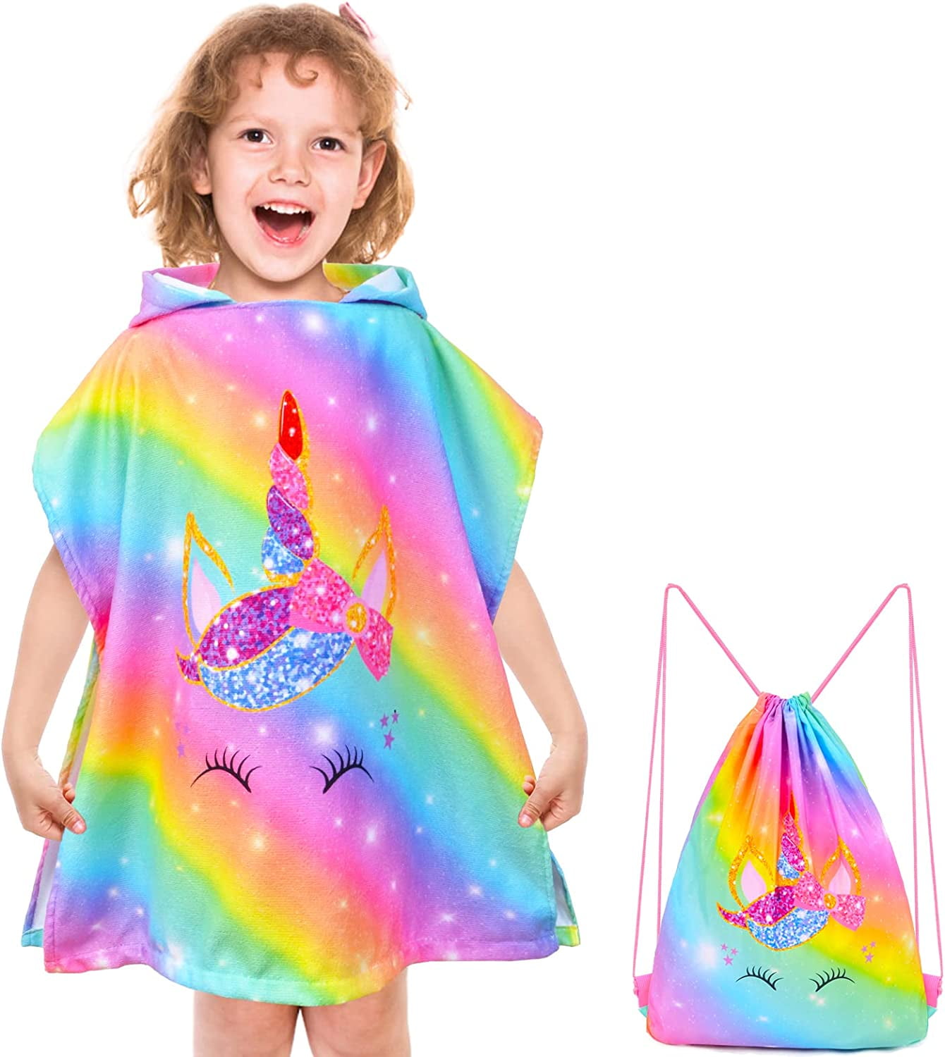 SpotinLida Bath Beach Pool Towel with Hood for Kids Girls, Hooded ...