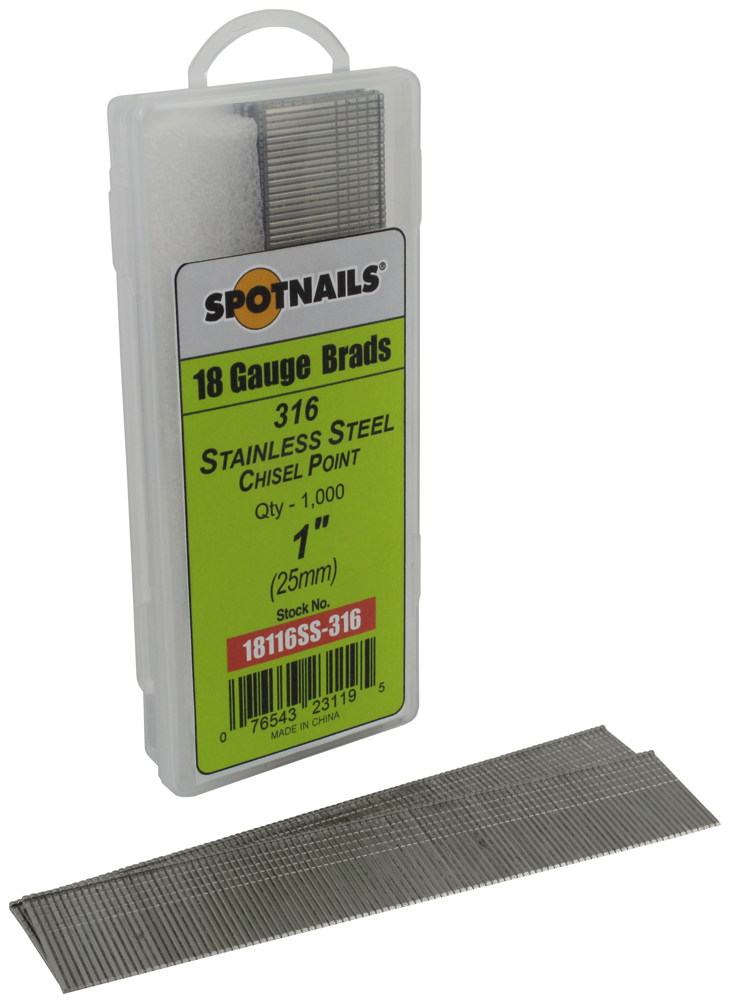 Spotnails 18116SS-316 1 in. 316 SS 18 Gauge AX Style Brads, 1,000/Box ...