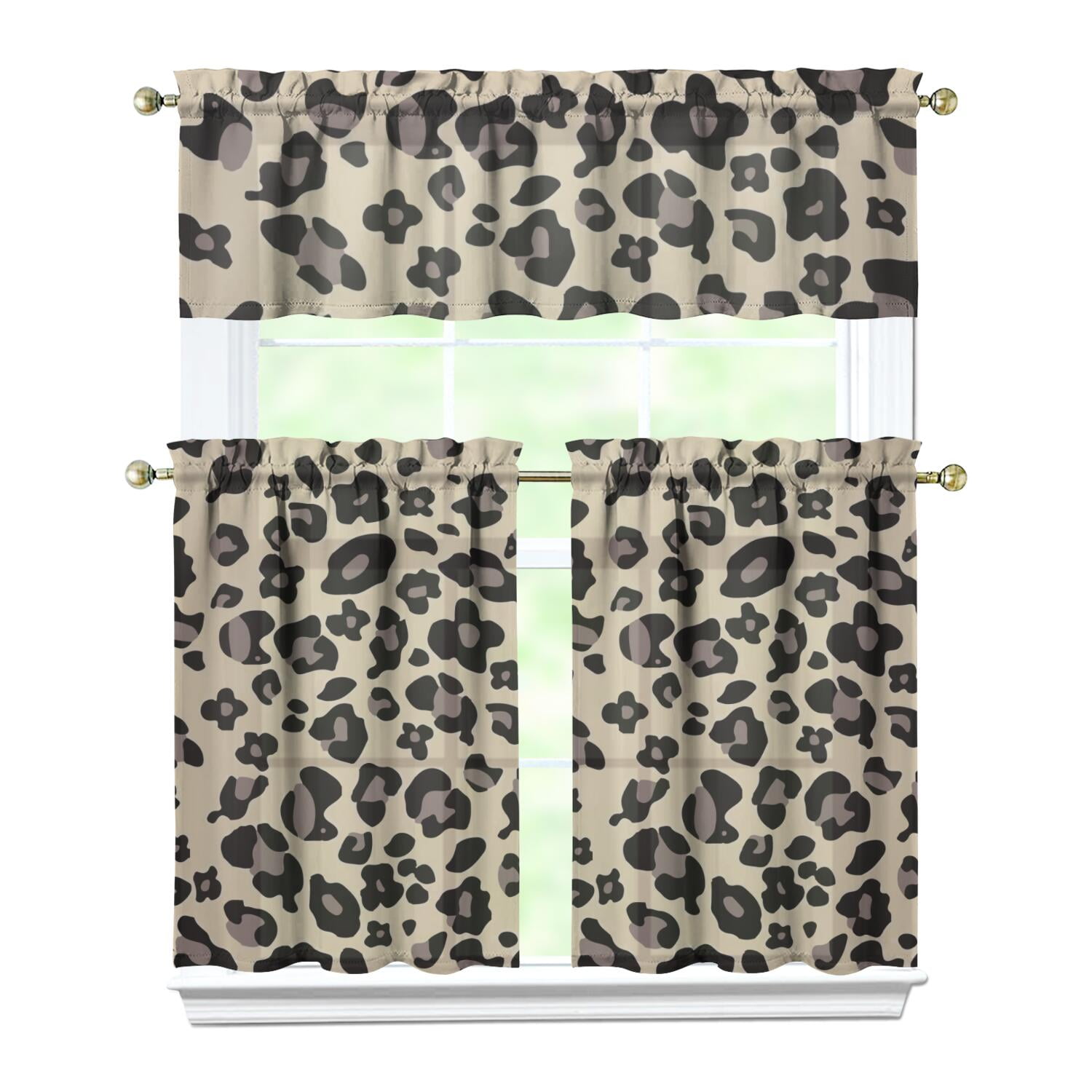 Spots Kitchen Curtains Set Tier and Valance, Leopard Cheetah Modern ...
