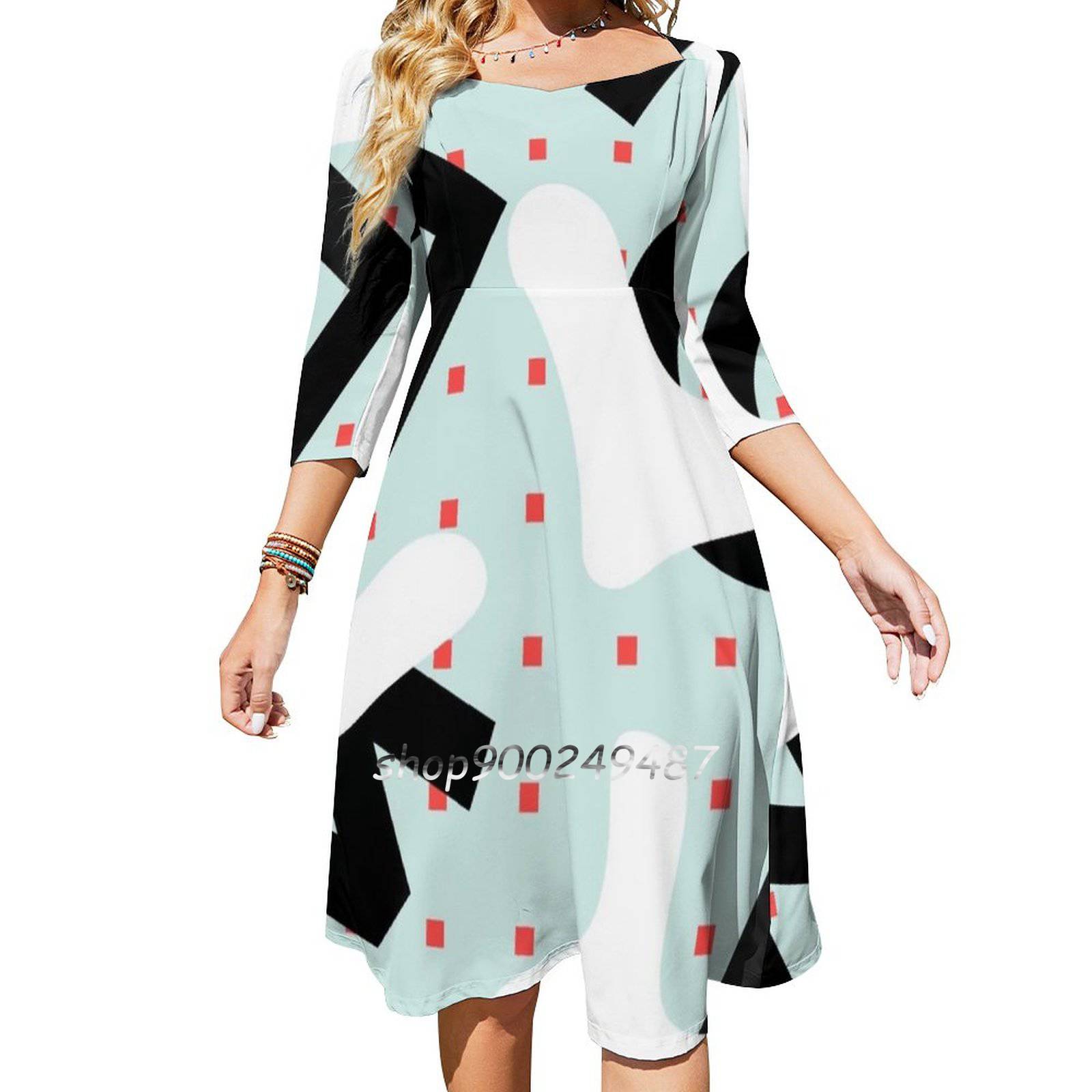 Spots Vs Lines Sweet Elegant Dress Women Korean Kawaii Square Collar ...