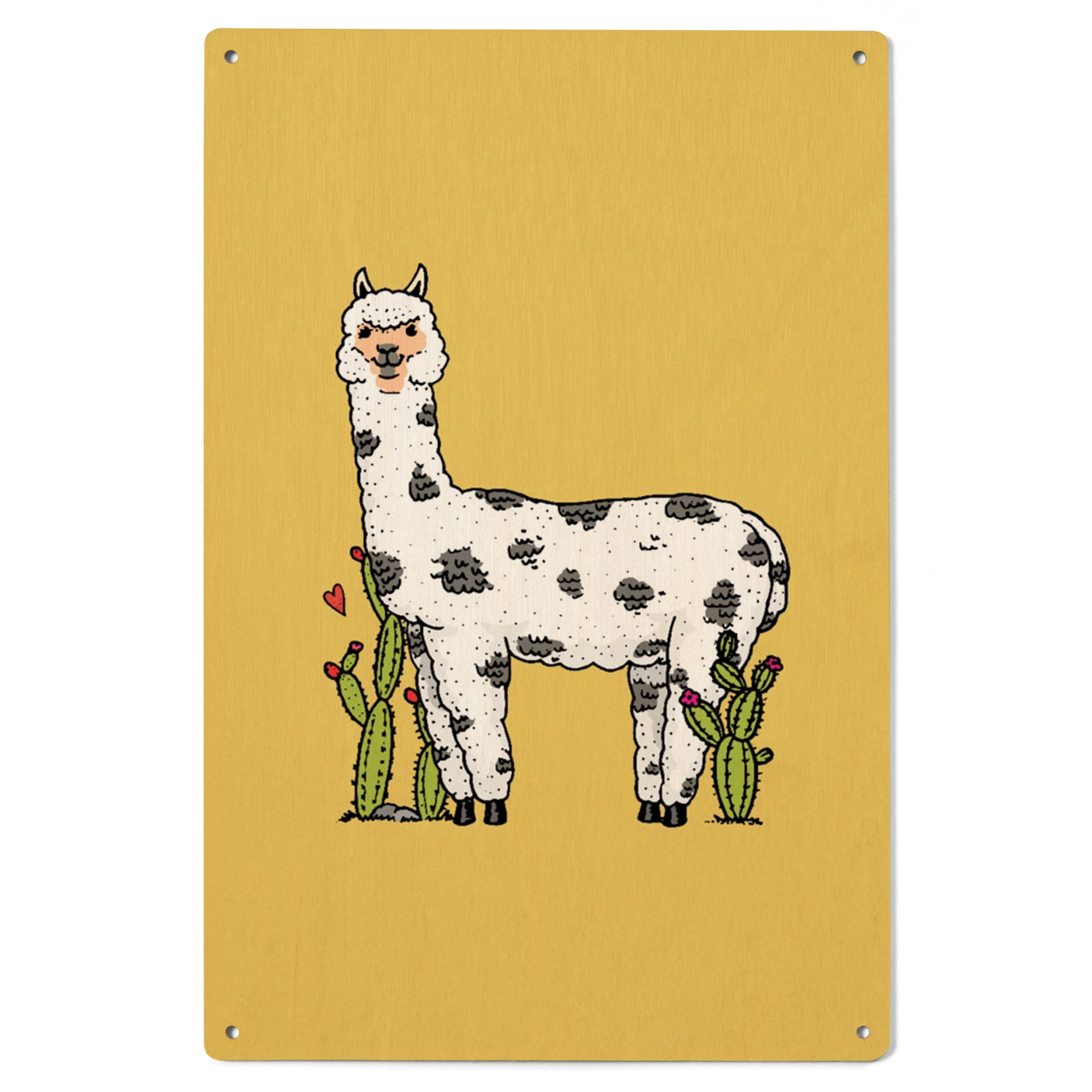 Spotted Alpaca and Heart, Vector Doodle, Contour, Artwork Birch Wood ...