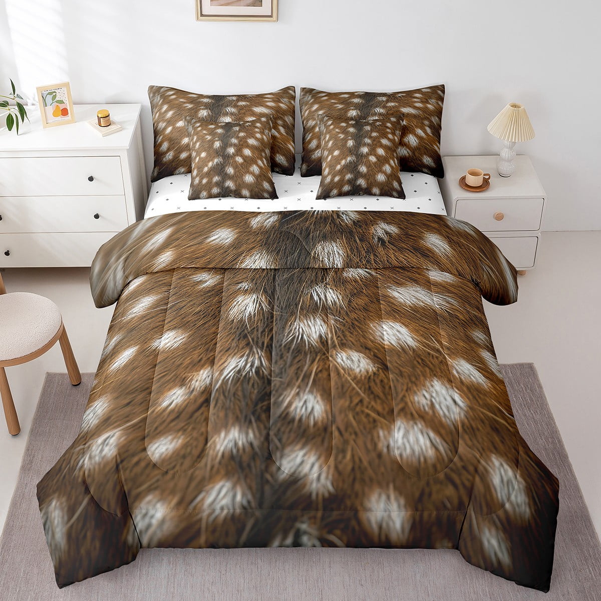 Spotted Deer 7 Piece Comforter Set Full Bed in a Bag,Elk Deer Hide ...