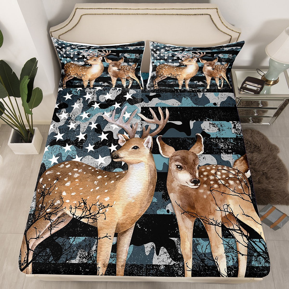 Spotted Deer Bed Sheets Sika Deer American Flag Sheets,Teal Camouflage ...
