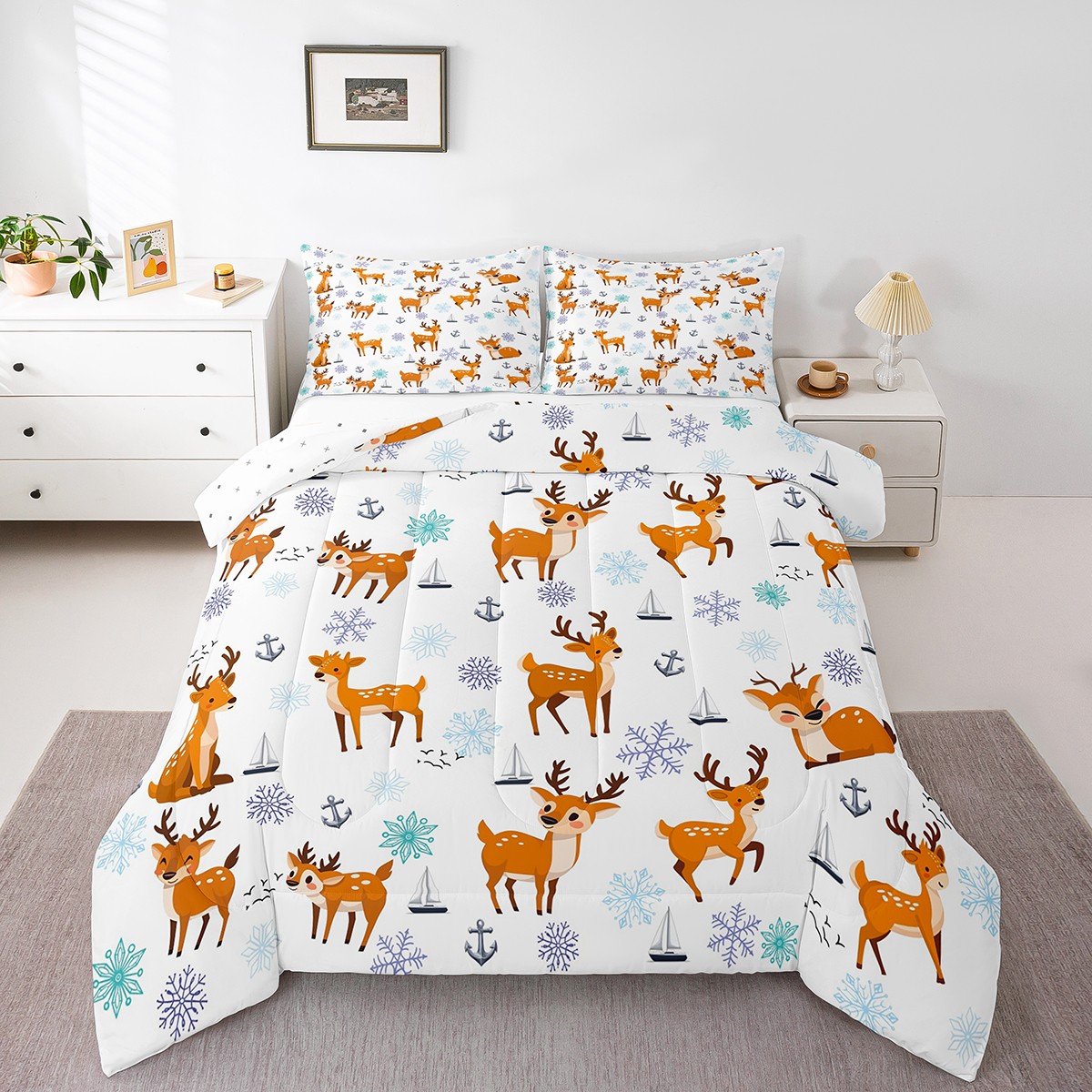 Spotted Deer Comforter Set Twin Size Elk Bedding Cute Funny Woodland ...