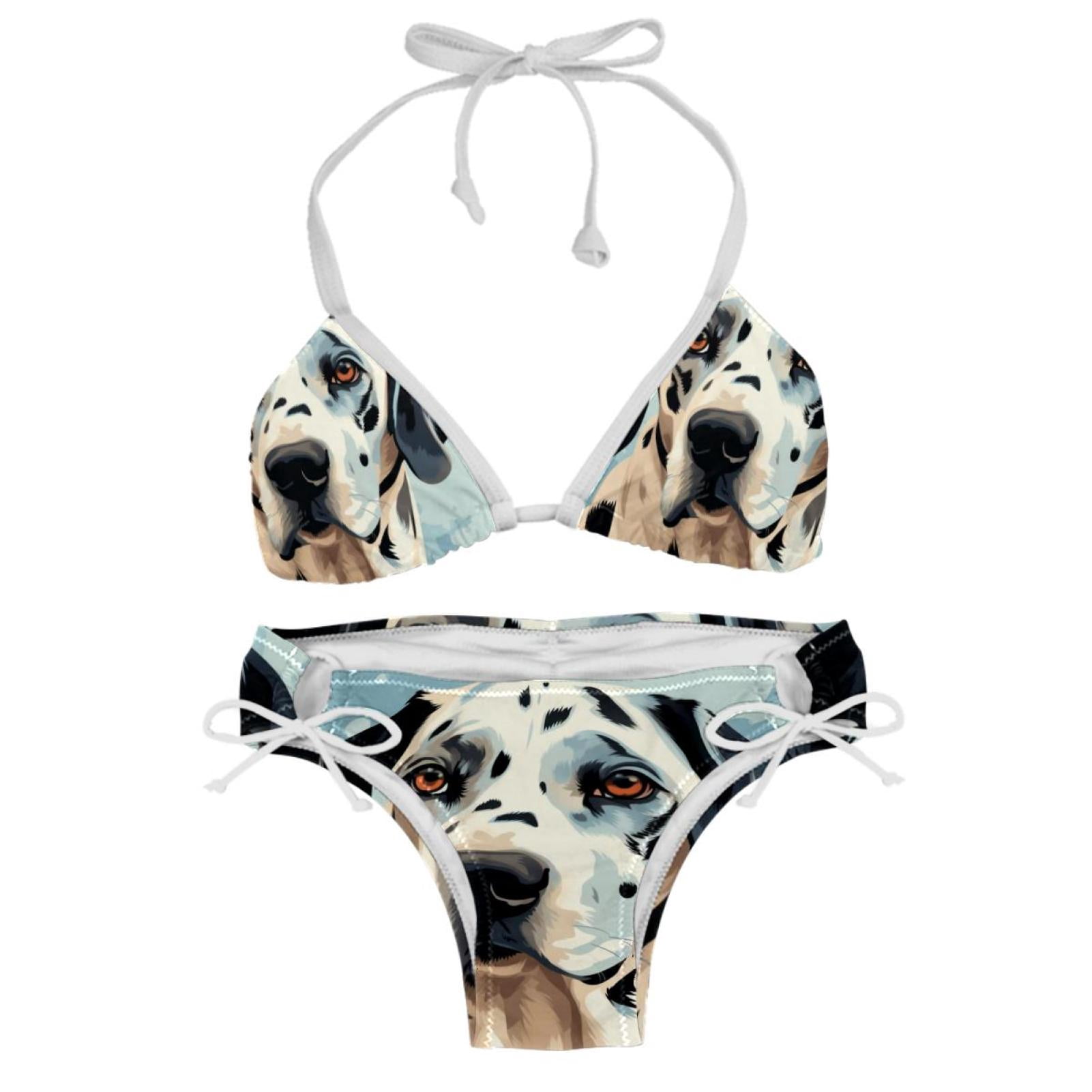 Spotted Dog Bikini Set with Detachable Sponge & Adjustable Strap, Two ...