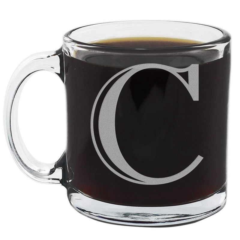Spotted Dog Company Etched Monogram 12oz Clear Glass Coffee Mug (Letter ...