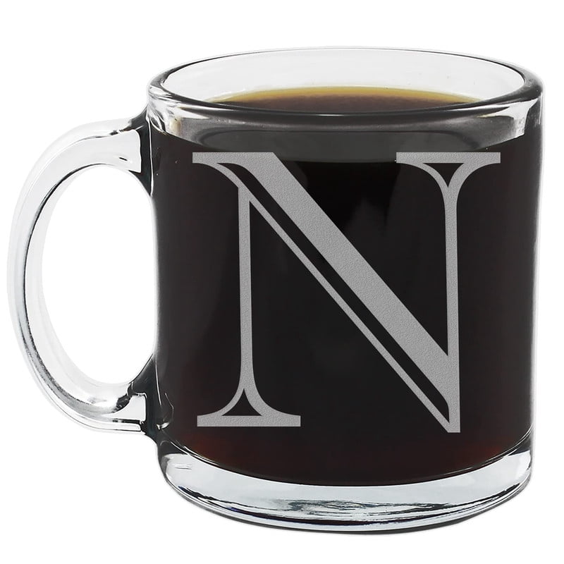 Spotted Dog Company Etched Monogram 12oz Clear Glass Coffee Mug (Letter ...