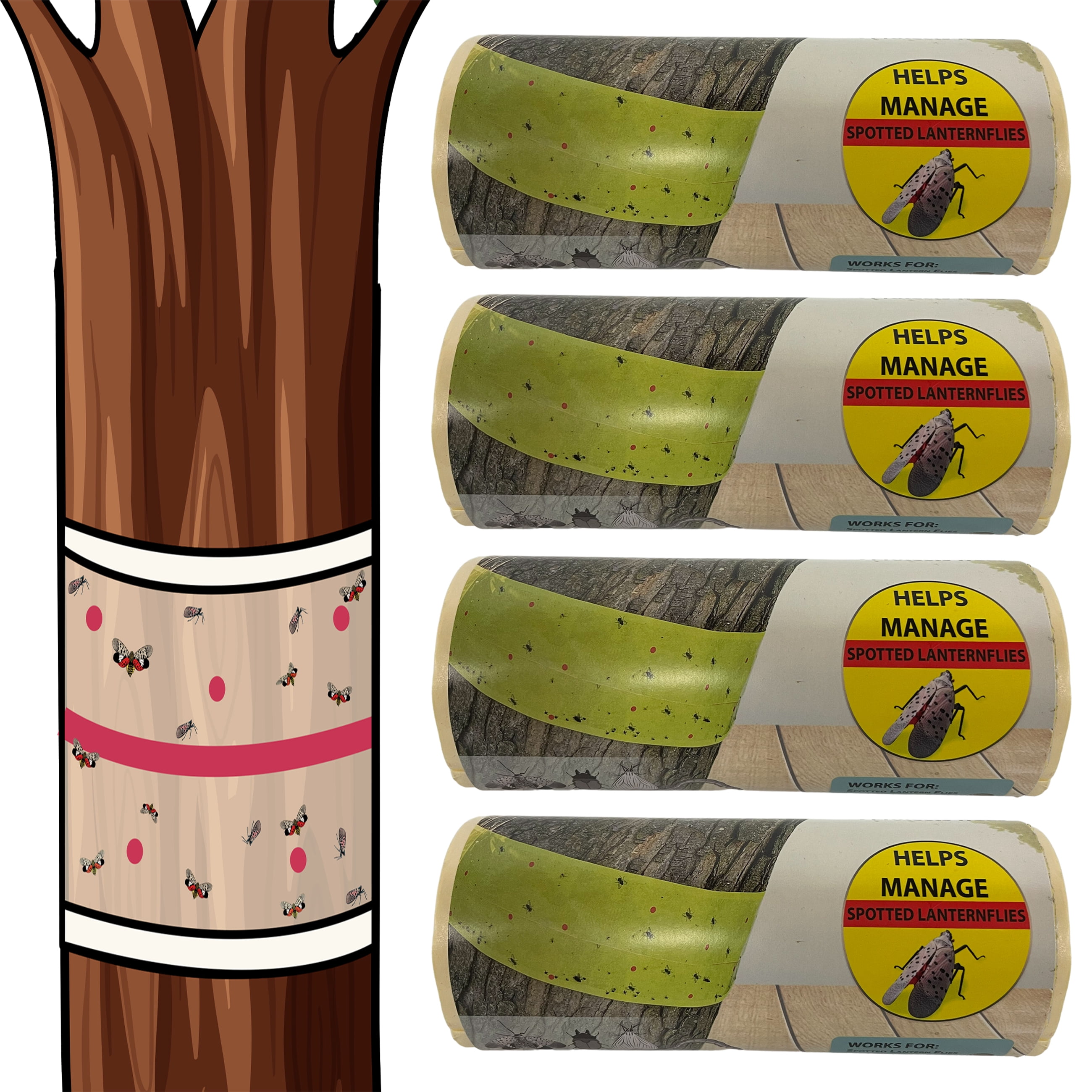 W4W Lanternfly Tree Tape, 4 Rolls, 30 Feet Each, Non-Toxic Sticky ...