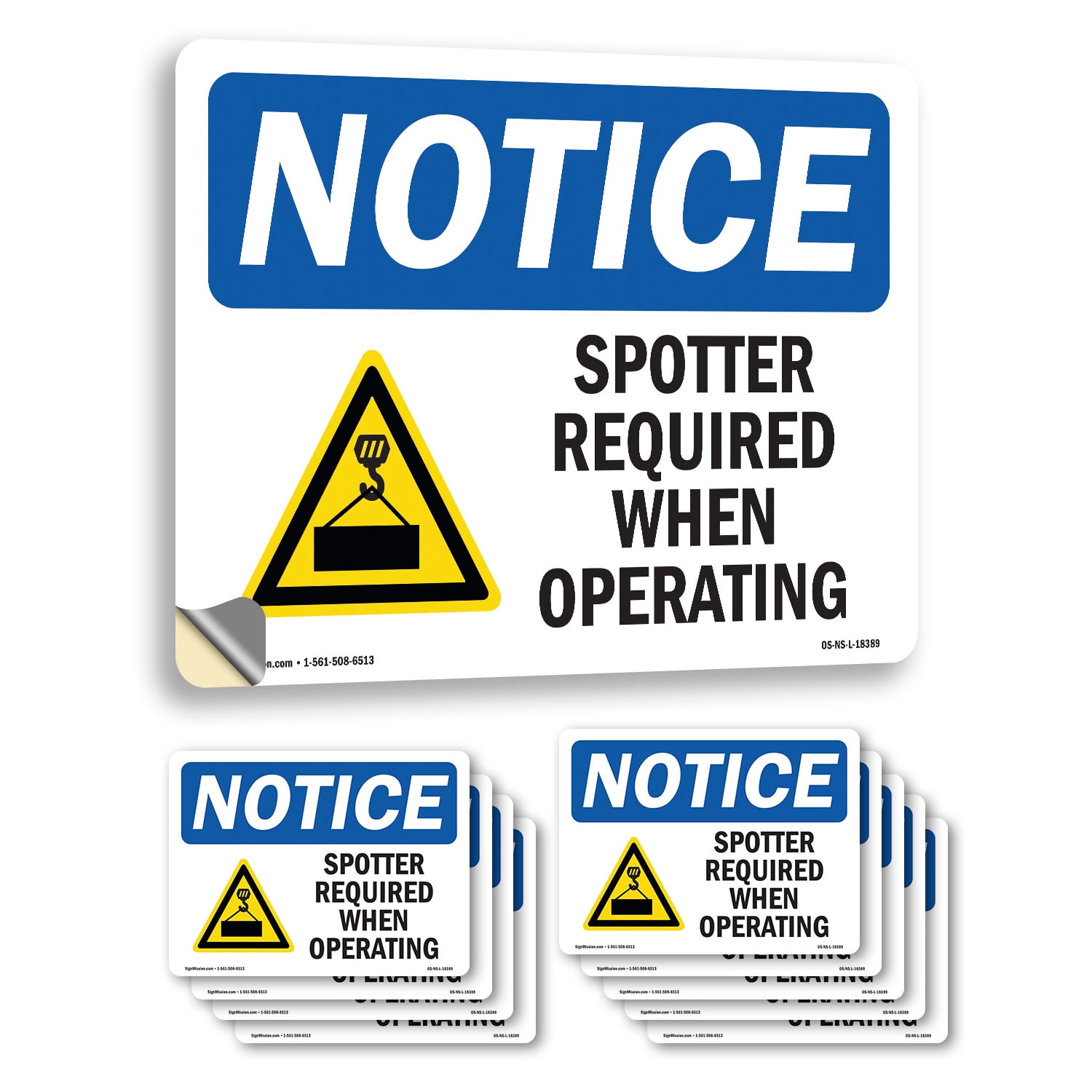 Spotter Required When Operating With Symbol OSHA Notice Vinyl Decal ...
