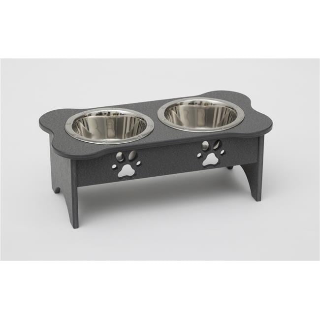 Spotts Dog Feeders 92MDPGRY 2 qt. 8.5 in. Medium High Double Poly Wood ...