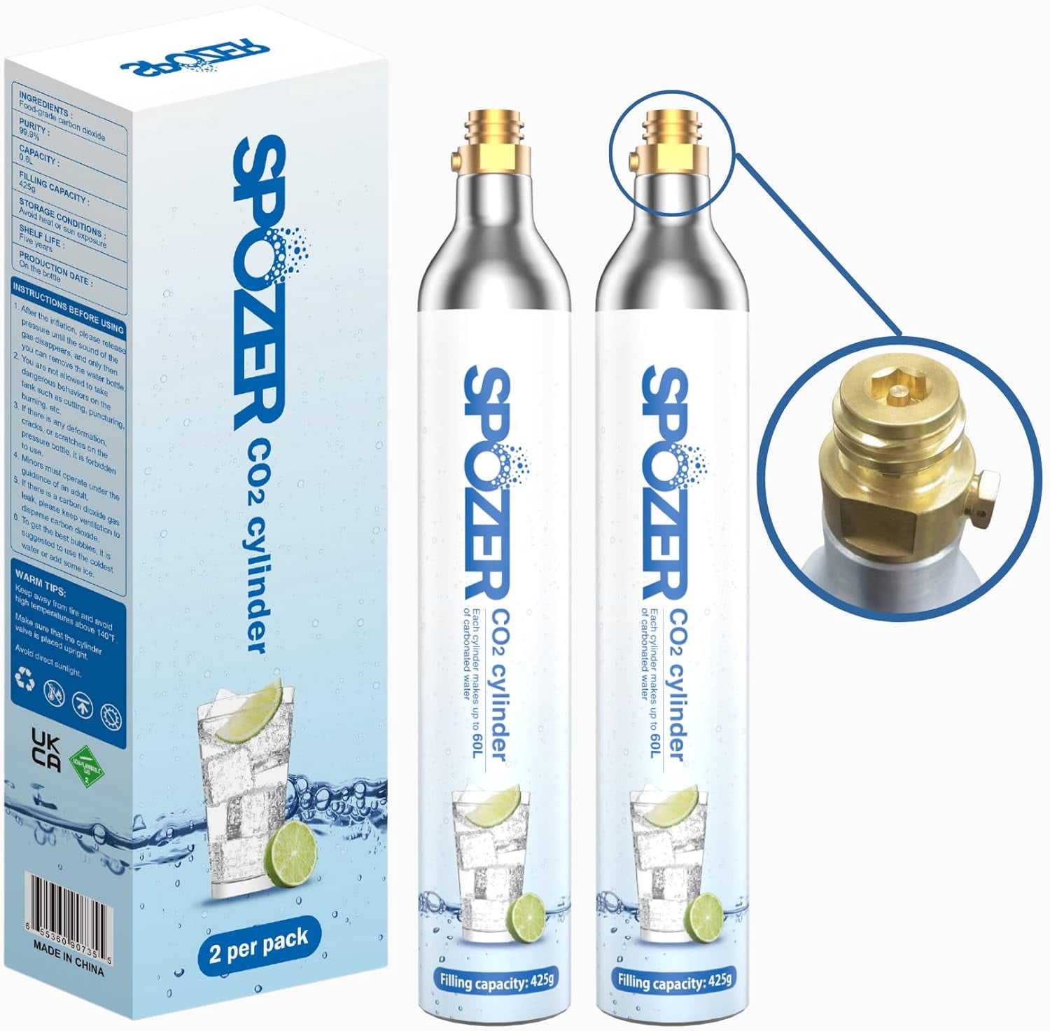 SPOZER 60L CO2 Cylinder Cartridge for Soda Maker, Compatible with ...