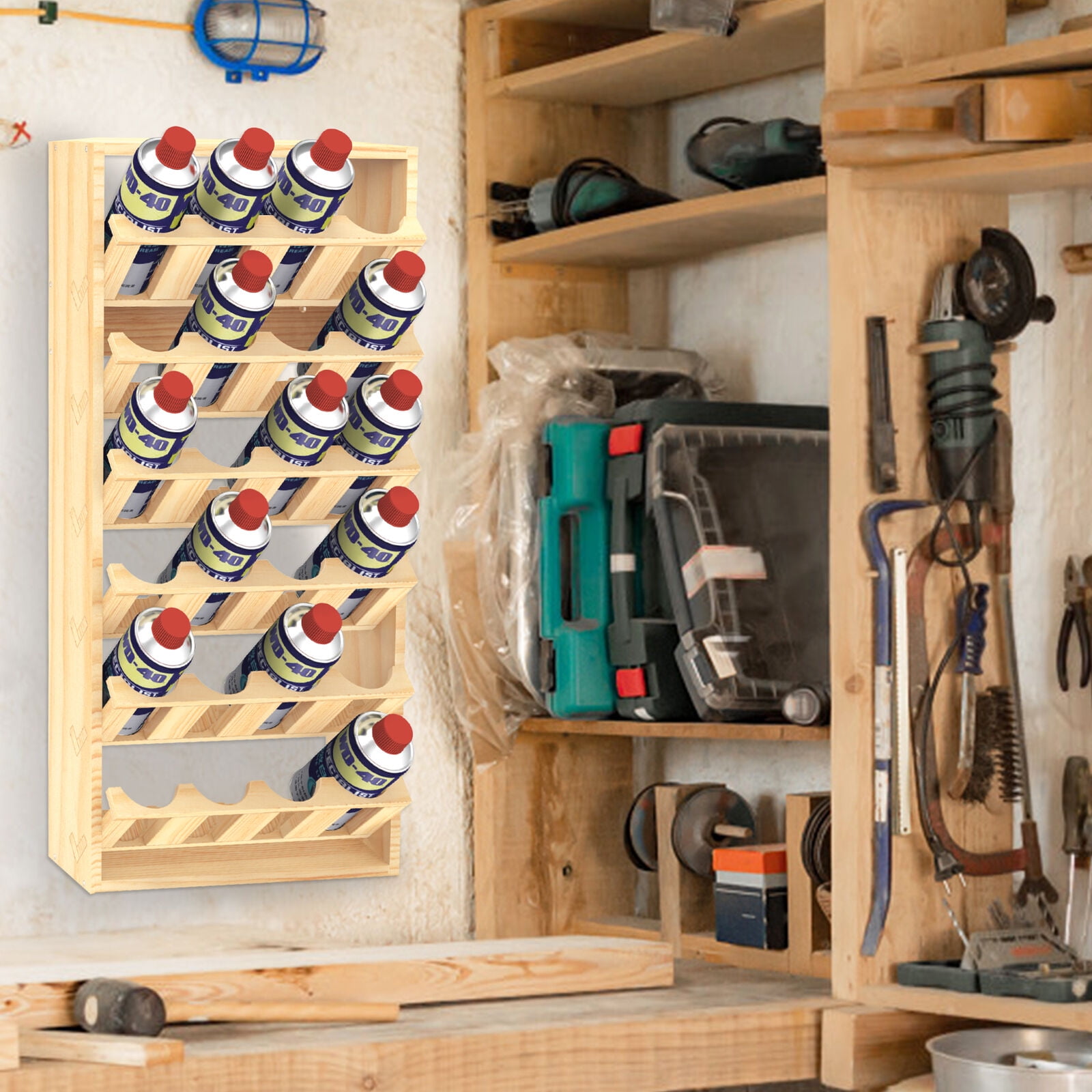 Spray Can Holder 24 Cans Lube Can Storage Rack Wooden Spray Paint Shelf ...