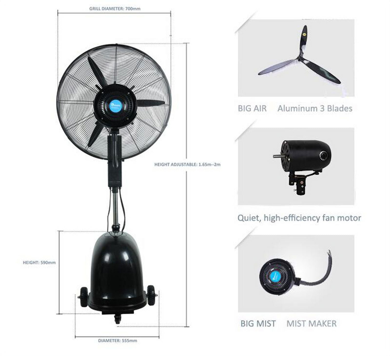Spray Electric Misting Fan Atomizing Floor Humidification Watering High-Velocity Industrial 110V ...