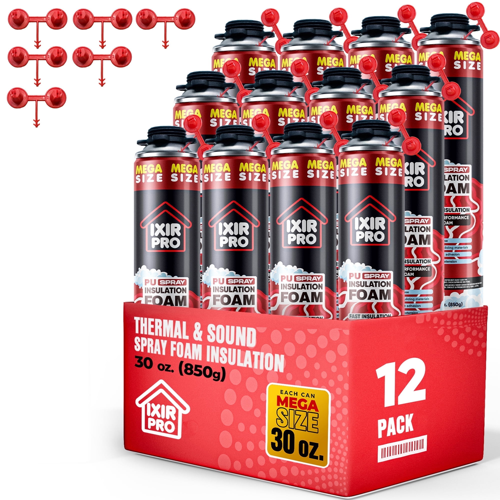 Spray Foam Insulation Can (12 x 30 oz. / 850 g) Expanding Sealant, Mega Size Closed Cell Spray ...