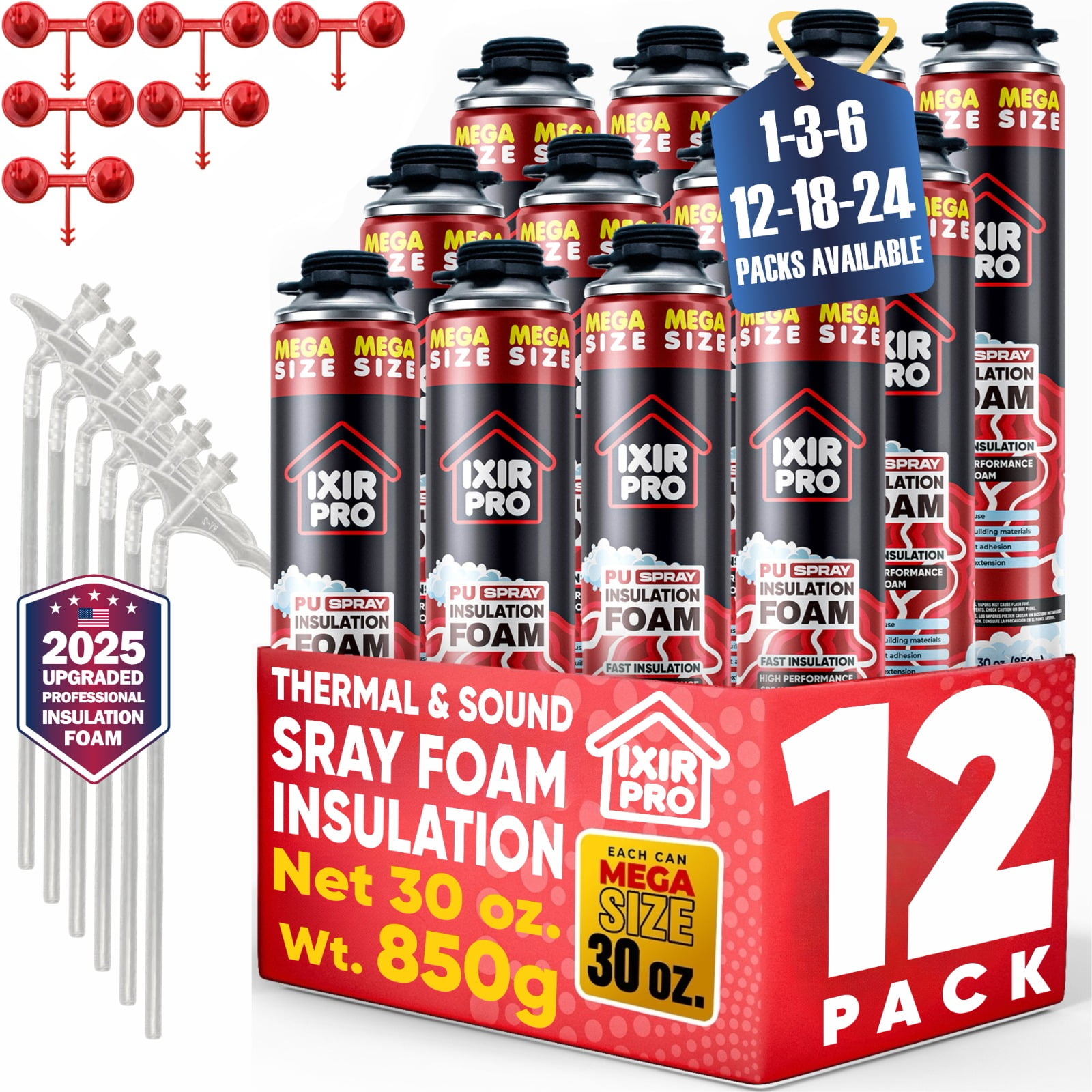 Spray Foam Insulation Can (12 x 30 oz. / 850 g) Expanding Sealant, Mega ...
