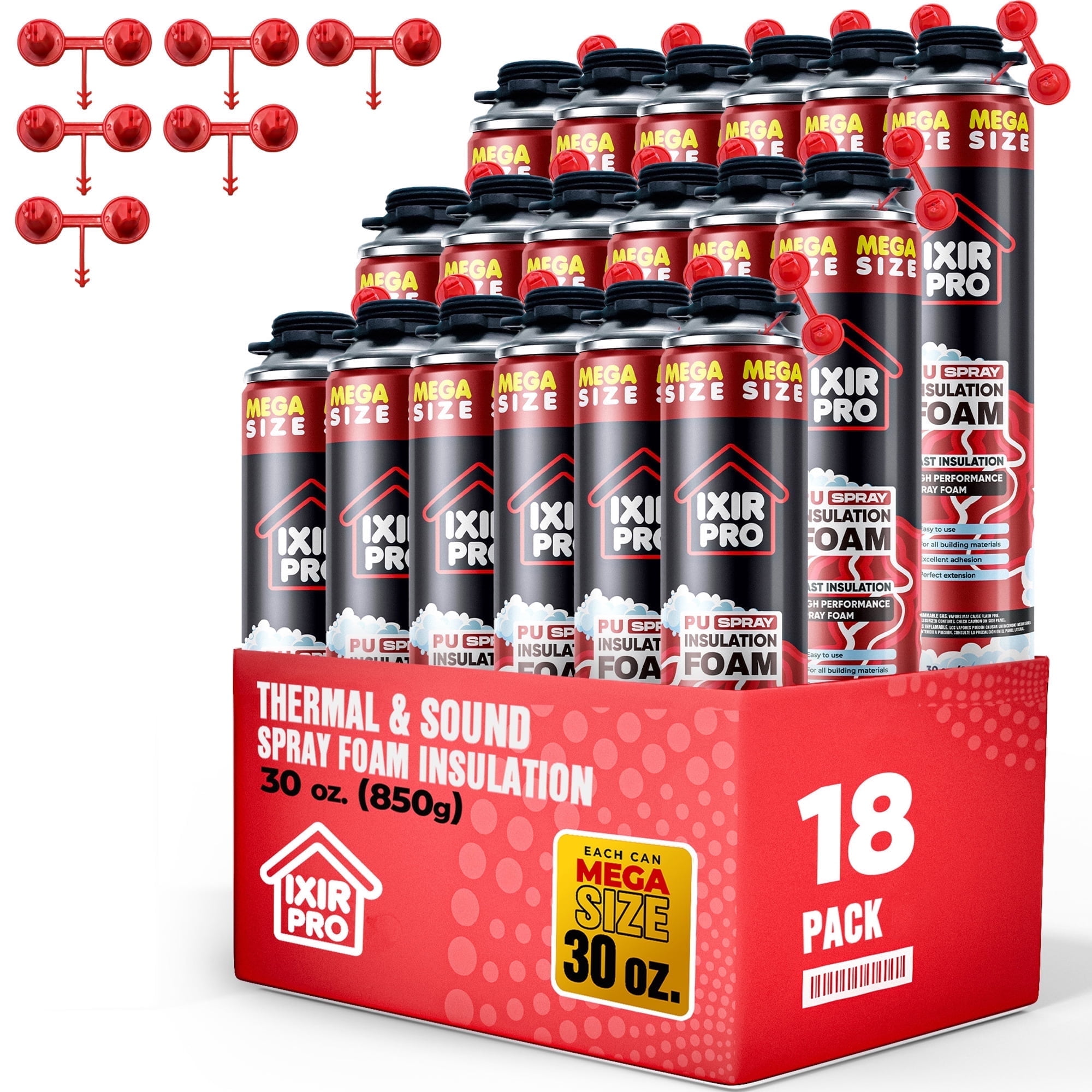 Spray Foam Insulation Can (18 x 30 oz. / 850 g) Expanding Sealant, Mega ...