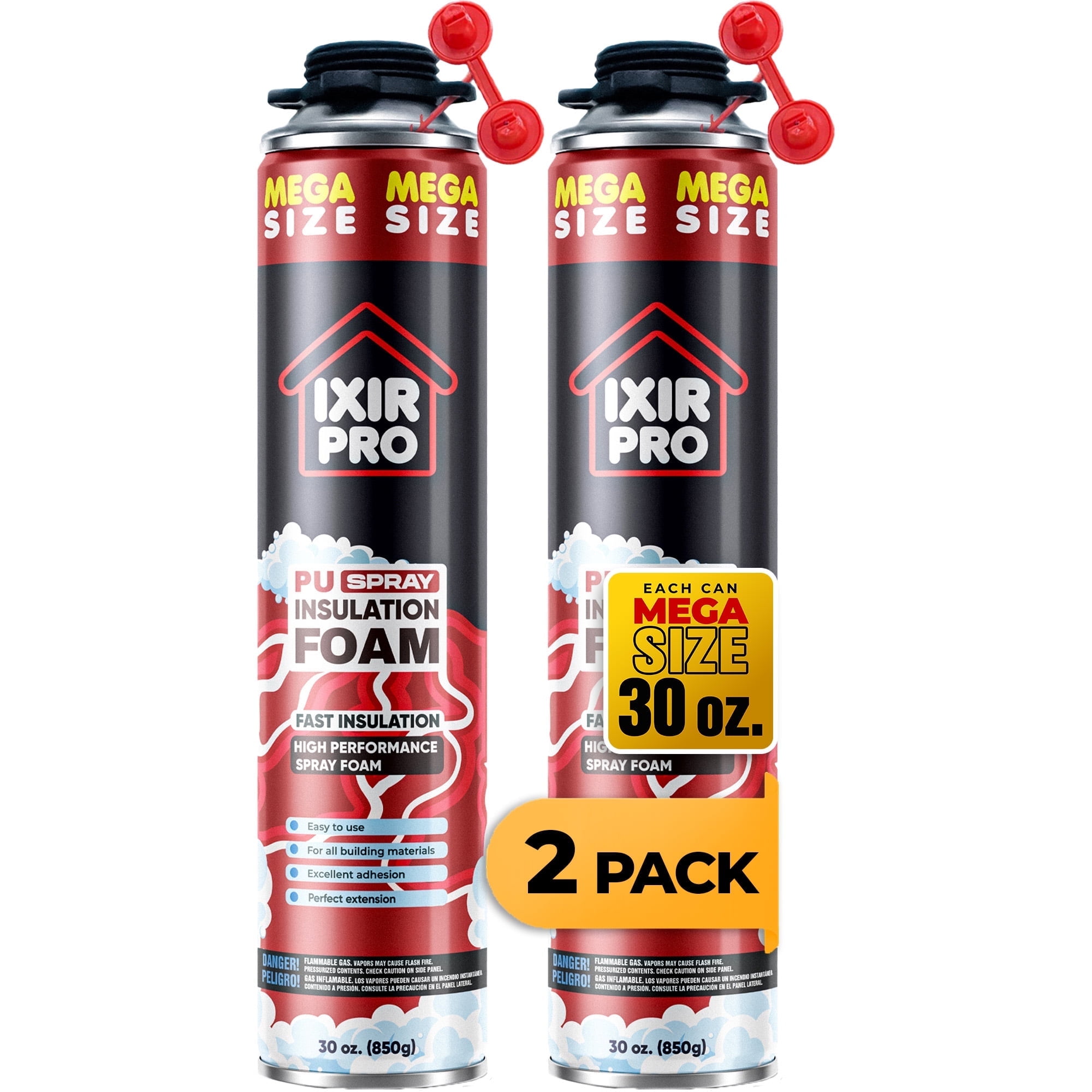 Spray Foam Insulation Can (2 x 30 oz. / 850 g) Expanding Sealant, Mega ...