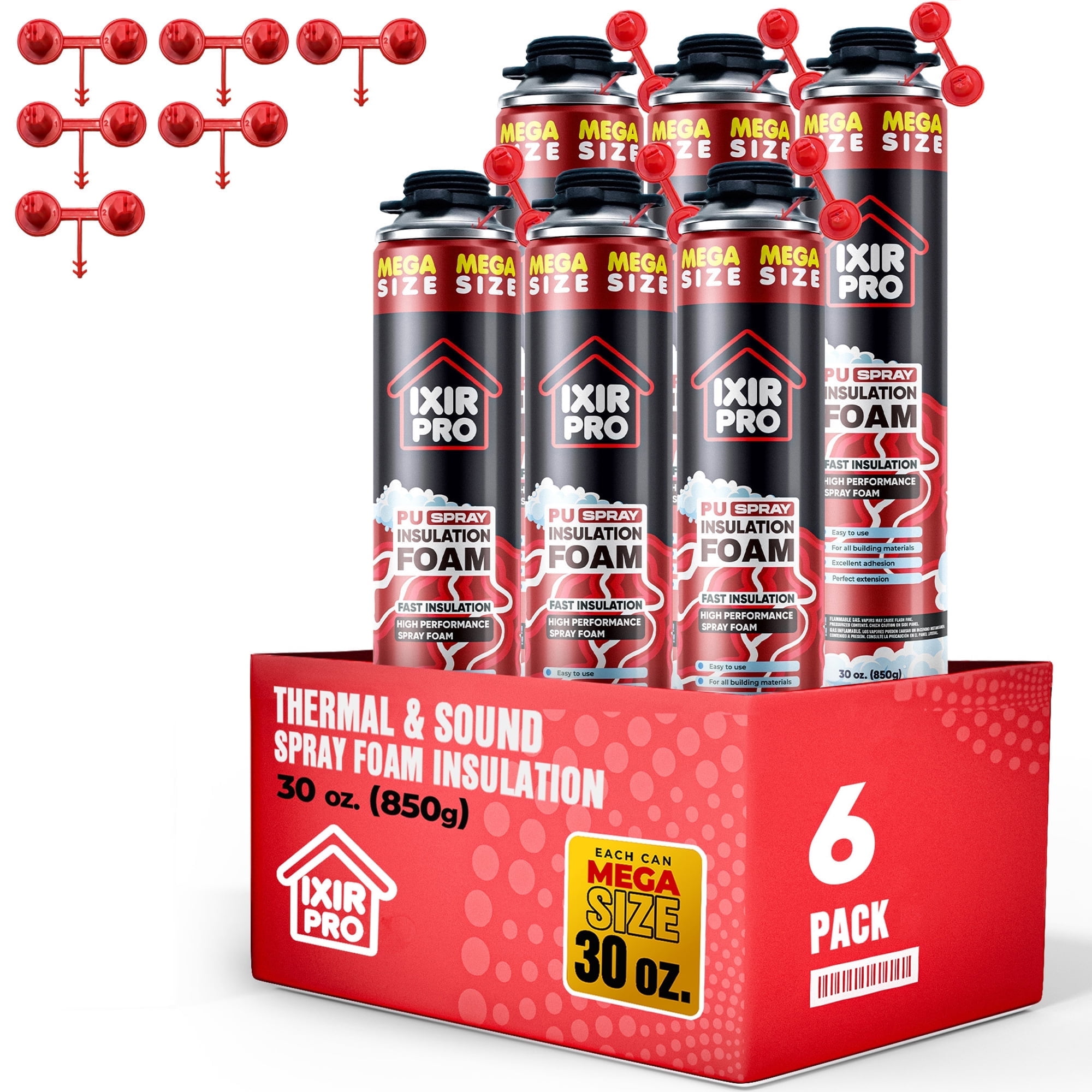 Spray Foam Insulation Can (6 x 30 oz. / 850 g) Expanding Sealant, Mega ...