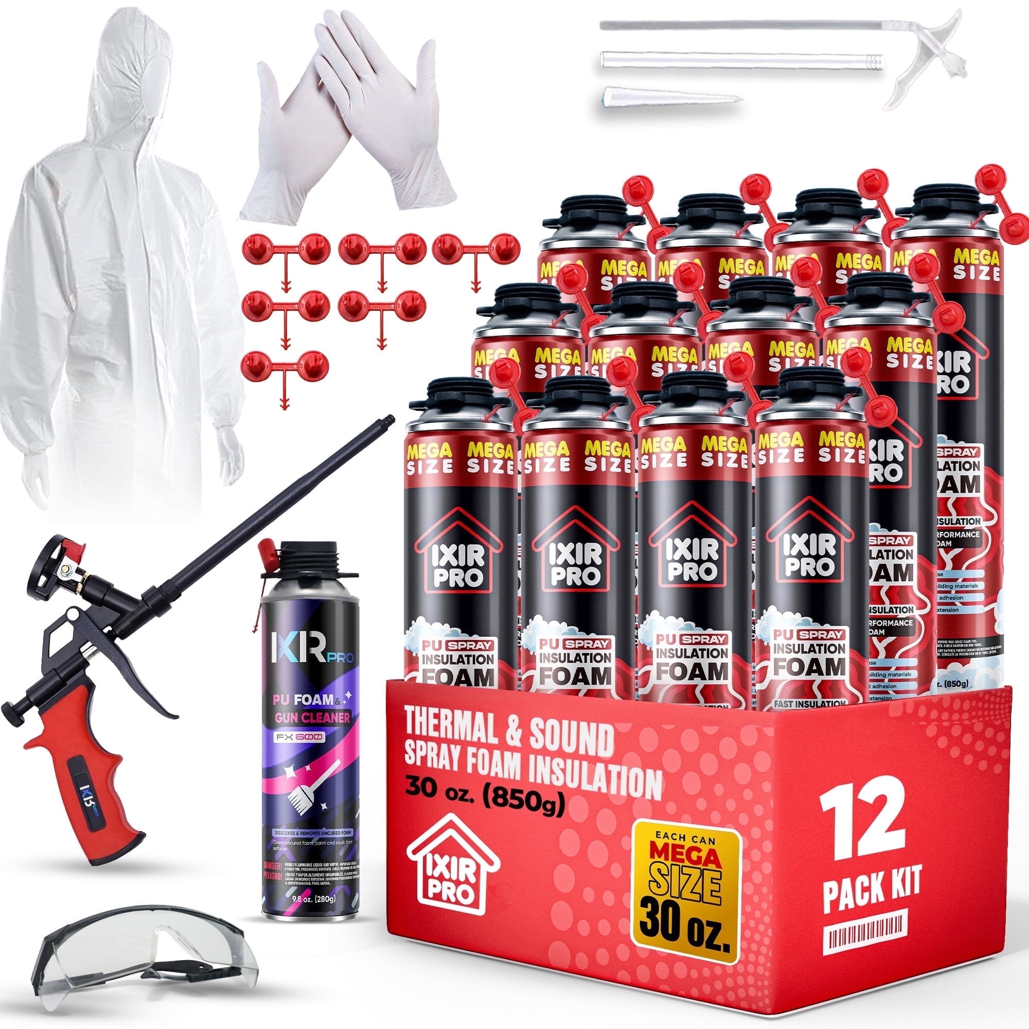 Spray Foam Insulation Kit (12 PK Kit-30oz) Expanding Sealant, Mega Size Closed Cell Spray Foam ...