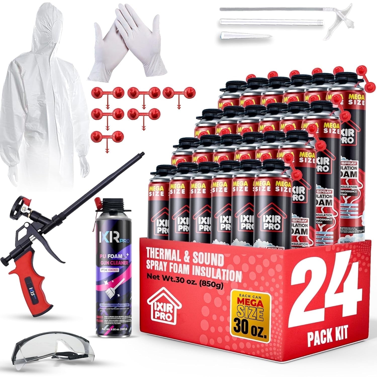 Spray Foam Insulation Kit (24 PK Kit-30oz) Expanding Sealant, Mega Size Closed Cell Spray Foam ...