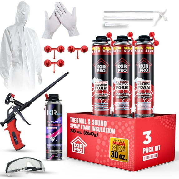 Spray Foam Insulation Kit (3 PK Kit-30oz) Expanding Sealant, Spray Foam, Mega Size Closed Cell ...
