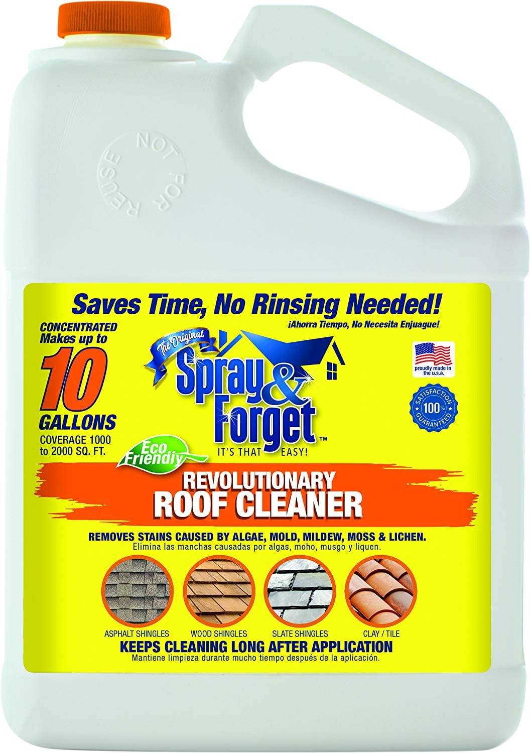 Spray & Forget Revolutionary Roof Cleaner, 1 Gallon, Mold & Algae ...