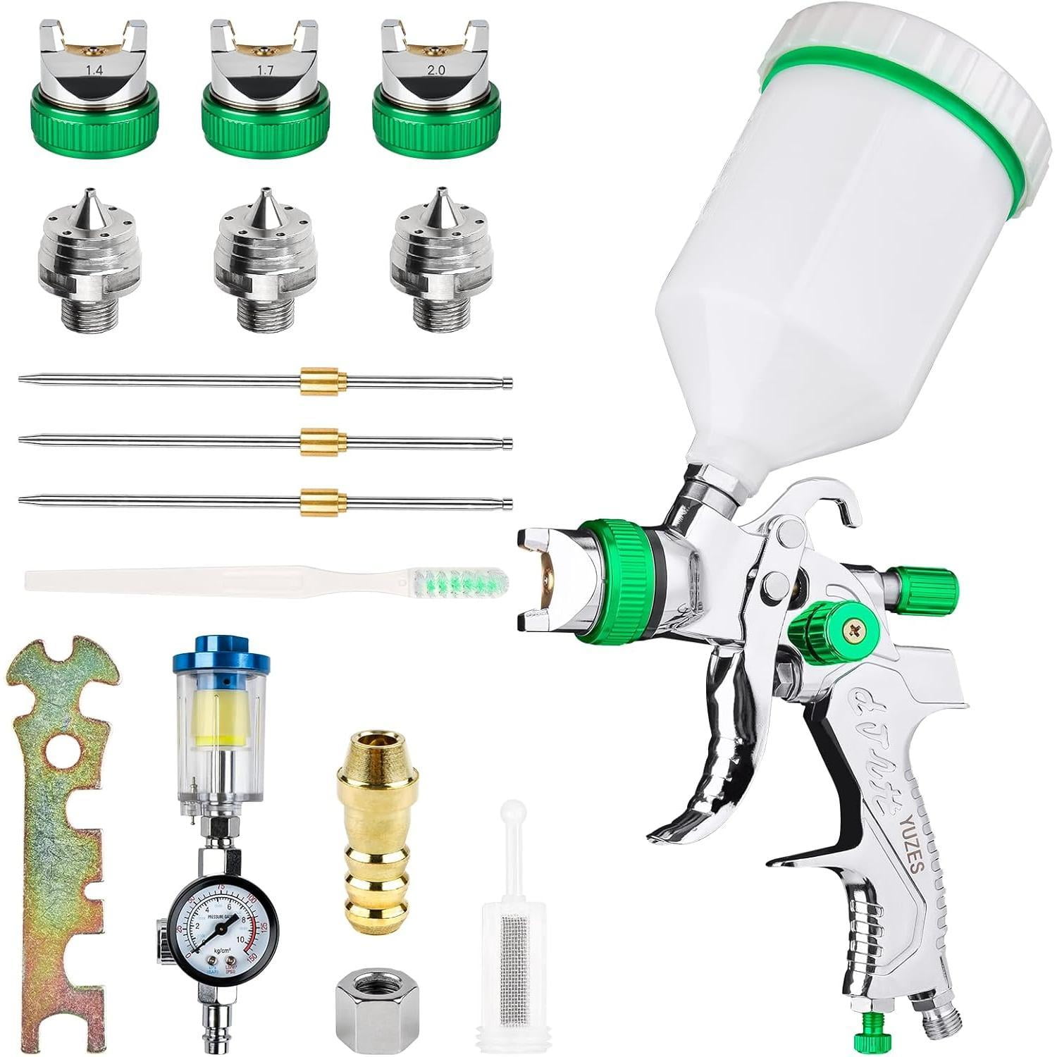 Spray Gun with 1.4/1.7/2.0mm Copper Nozzles, Automotive Paint Gun Set, Spray Paint Gun with Air ...