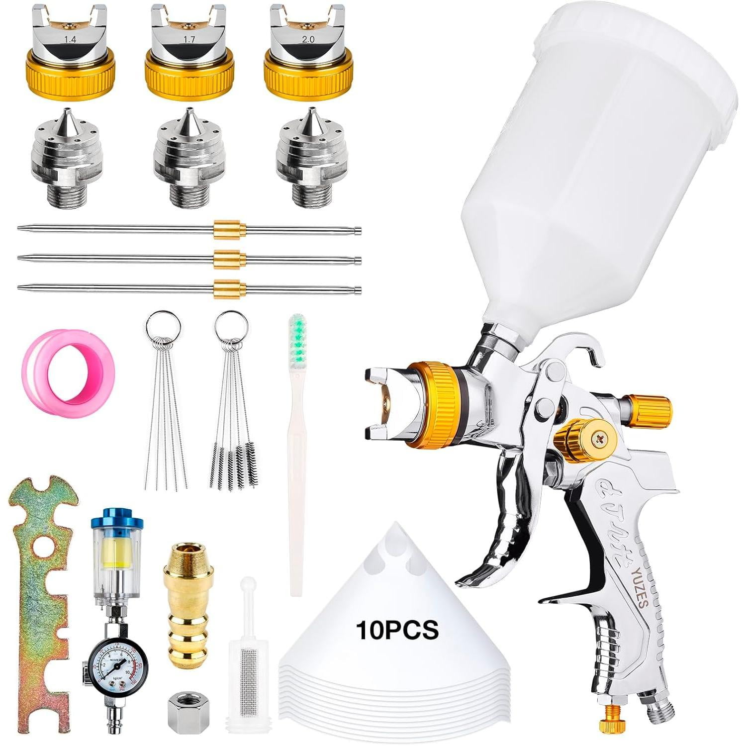 Spray Gun with 1.4/1.7/2.0mm Copper Nozzles, Automotive Paint Gun Set, Spray Paint Gun with Air ...