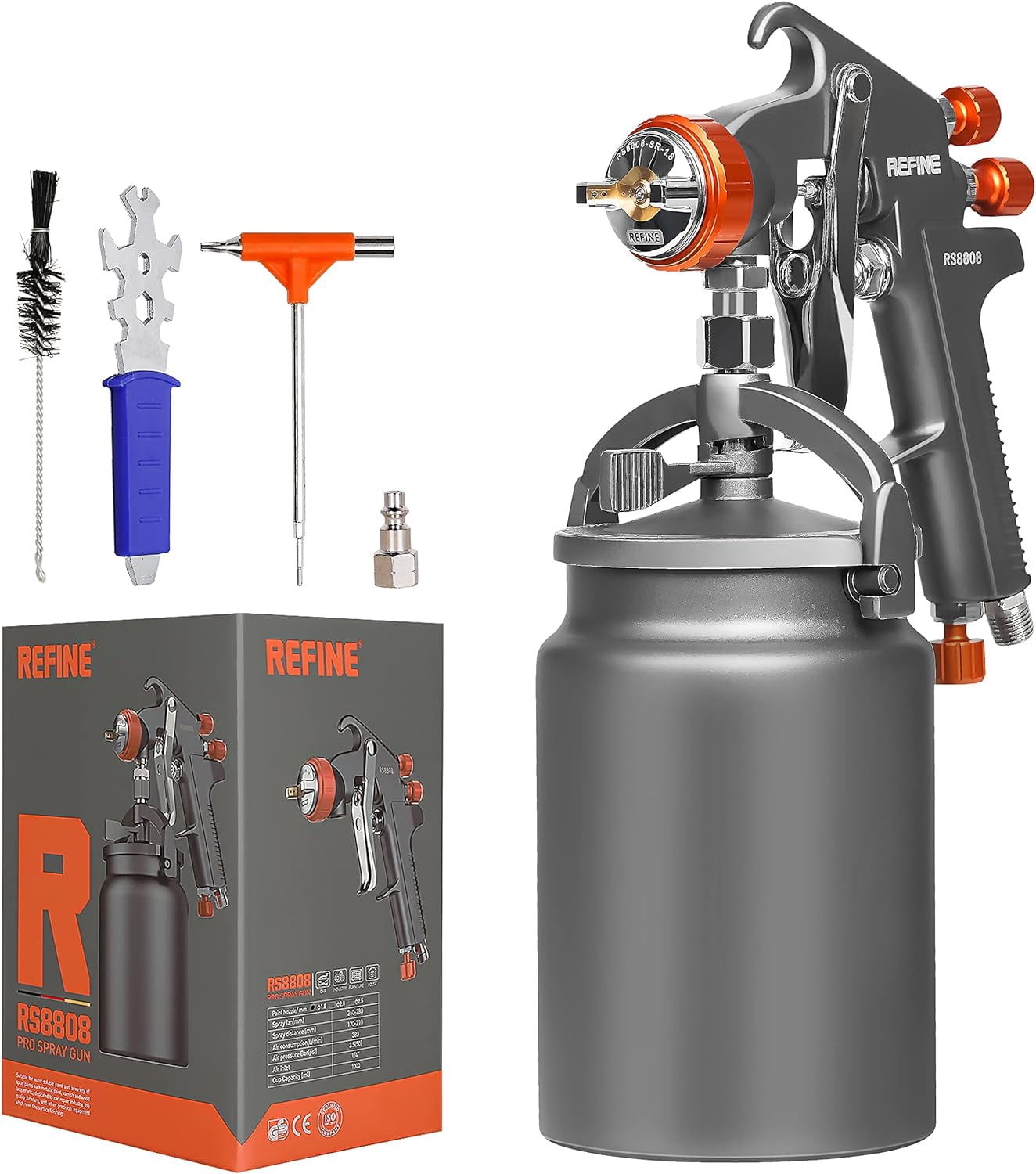 Spray Gun, Siphon Air Spray Gun, 1.8mm Nozzle, 1000CC Aluminum Cup ...