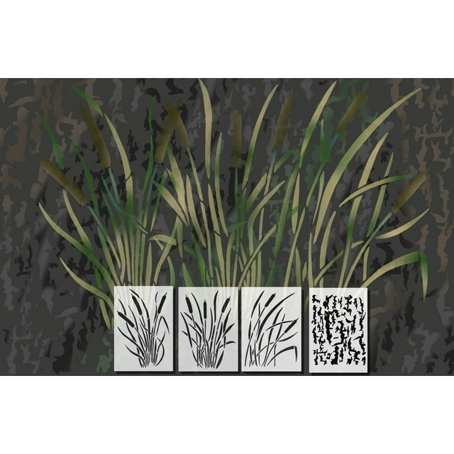 Spray Paint Camouflage Stencils Camo Jon Duck Boat Hunting CATTAIL 4 ...