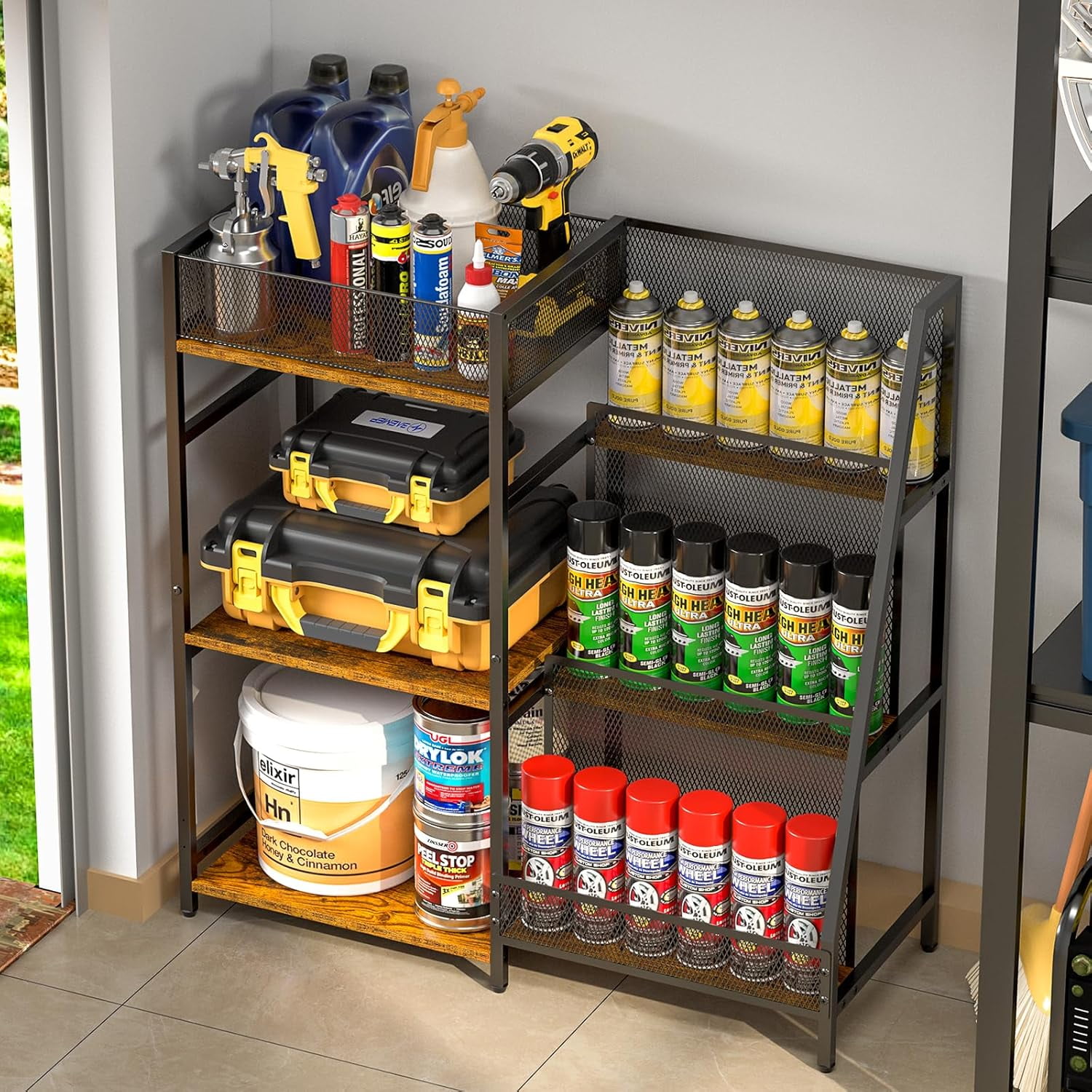 Spray Paint Can Holder, Paint Can Storage Rack with 6-tier Wooden ...