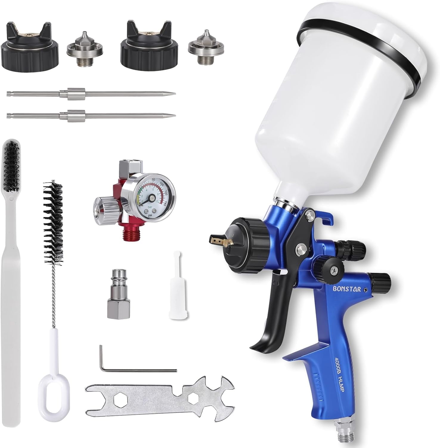 Spray Paint Gun with 1.3/1.5/1.7mm Nozzles Pressure Gauge,Air ...