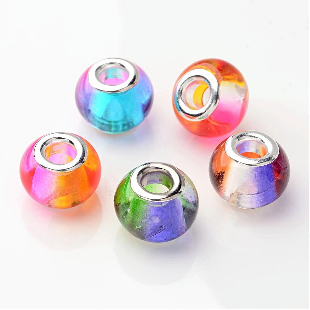 Spray Painted Two Tone Glass European Beads with Brass Cores Large Hole ...